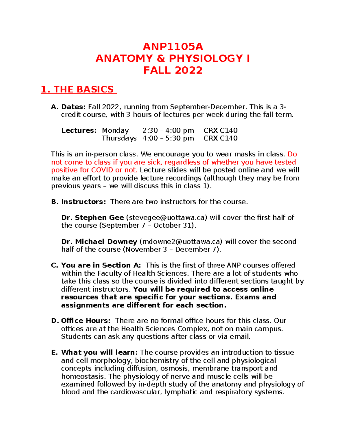 ANP1105 Revised Syllabus 2022 - ANP 1105 A ANATOMY & PHYSIOLOGY I FALL ...