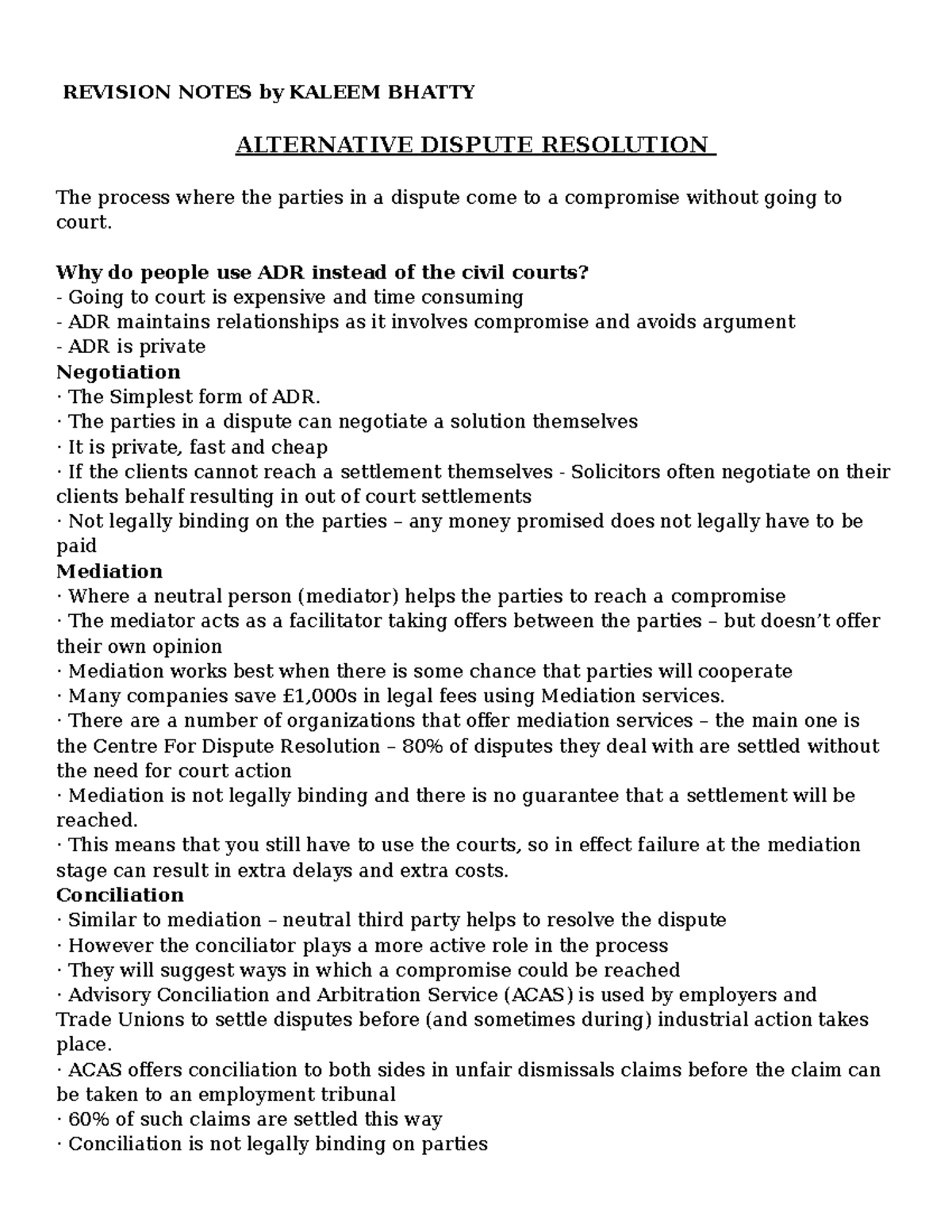 ADR(self study notes) - easy short - good for A level - REVISION NOTES ...