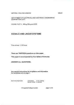 2010-2011 Tutorial 6 - Fourier Transforms - PYKC – 11 Feb 08 1 E2 Signals & Linear Systems - Studocu