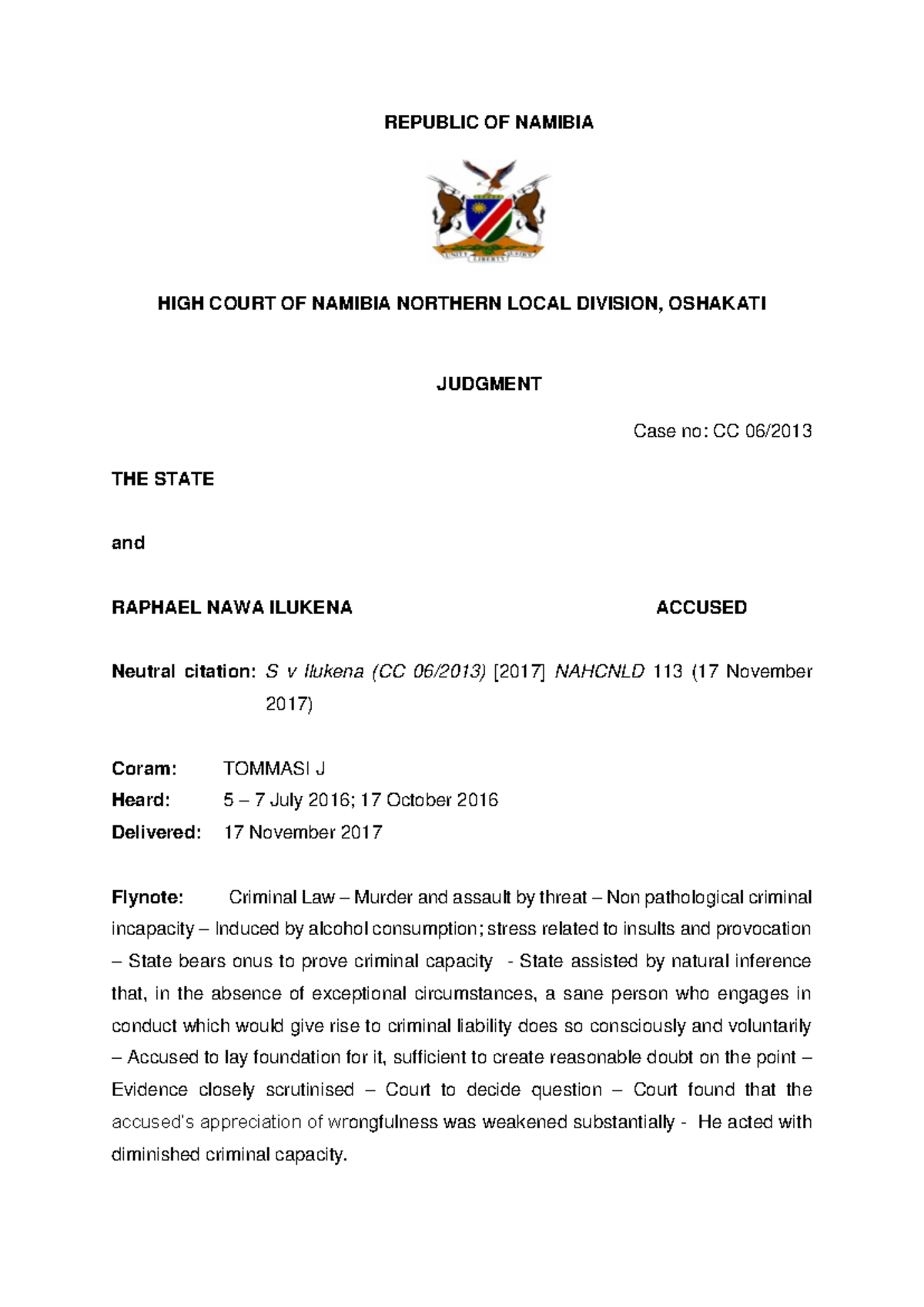 S v Ilukena - Case law - REPUBLIC OF NAMIBIA HIGH COURT OF NAMIBIA ...