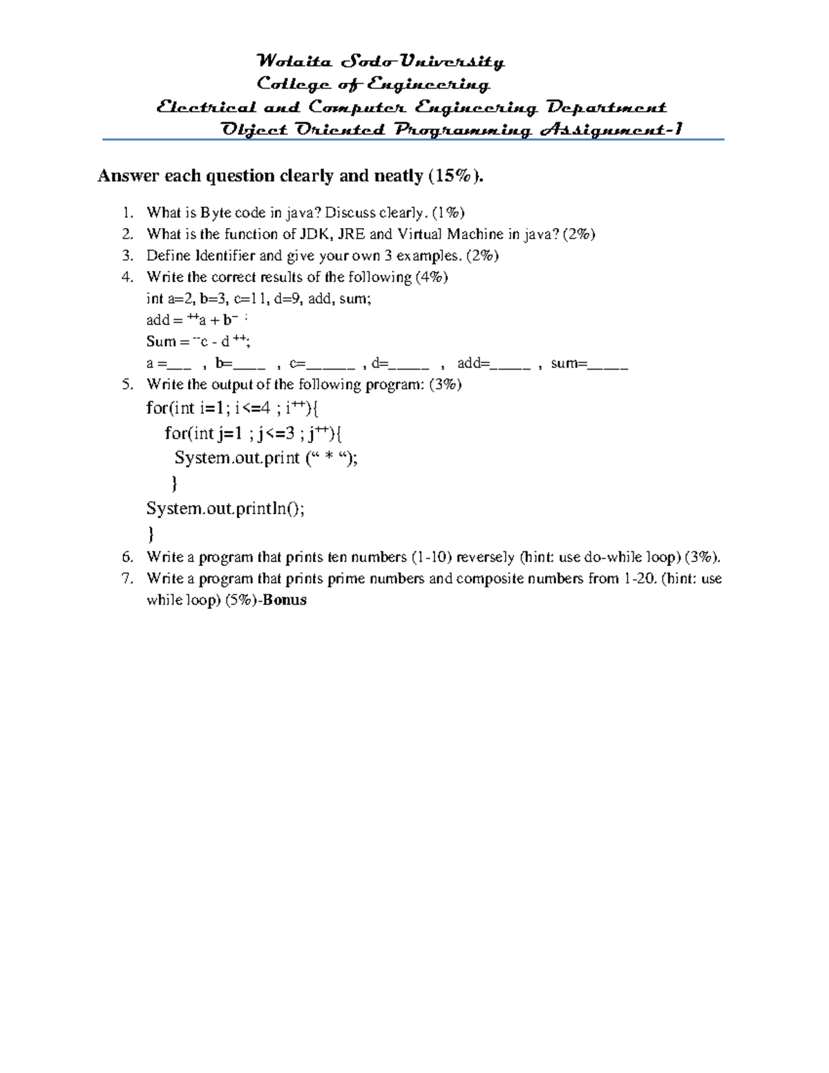 Assignment 1 - Assessment for you - Wolaita Sodo University College of ...