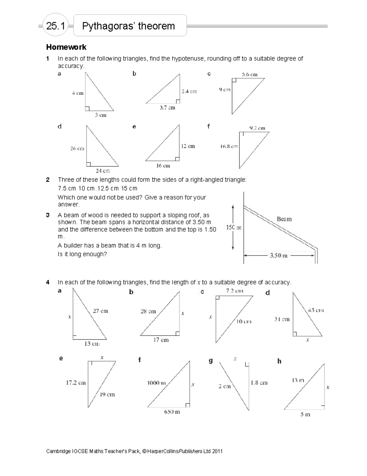 25.1 pythagoras theorem - 25 Pythagoras’ theorem Cambridge IGCSE Maths Teacher’s Pack, © - Studocu