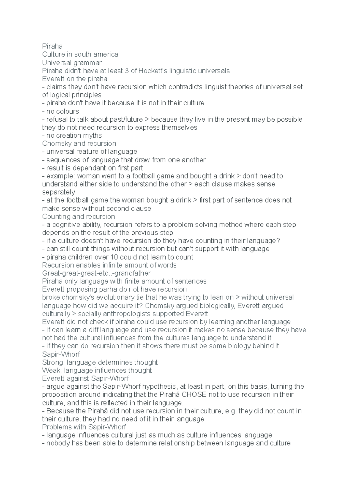 Piraha - notes - Piraha Culture in south america Universal grammar ...