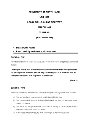 Lac class test - LAC 213E CLASS TEST 3 25/03/ Name ...