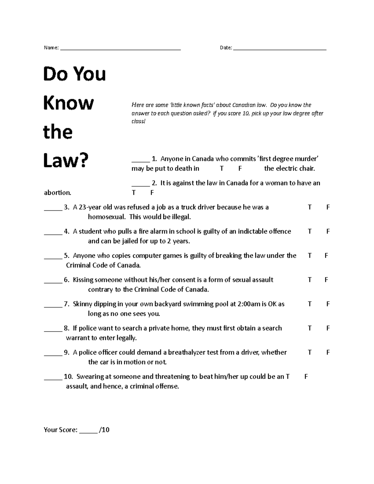 Do You Know the Law - Notes - Name ...