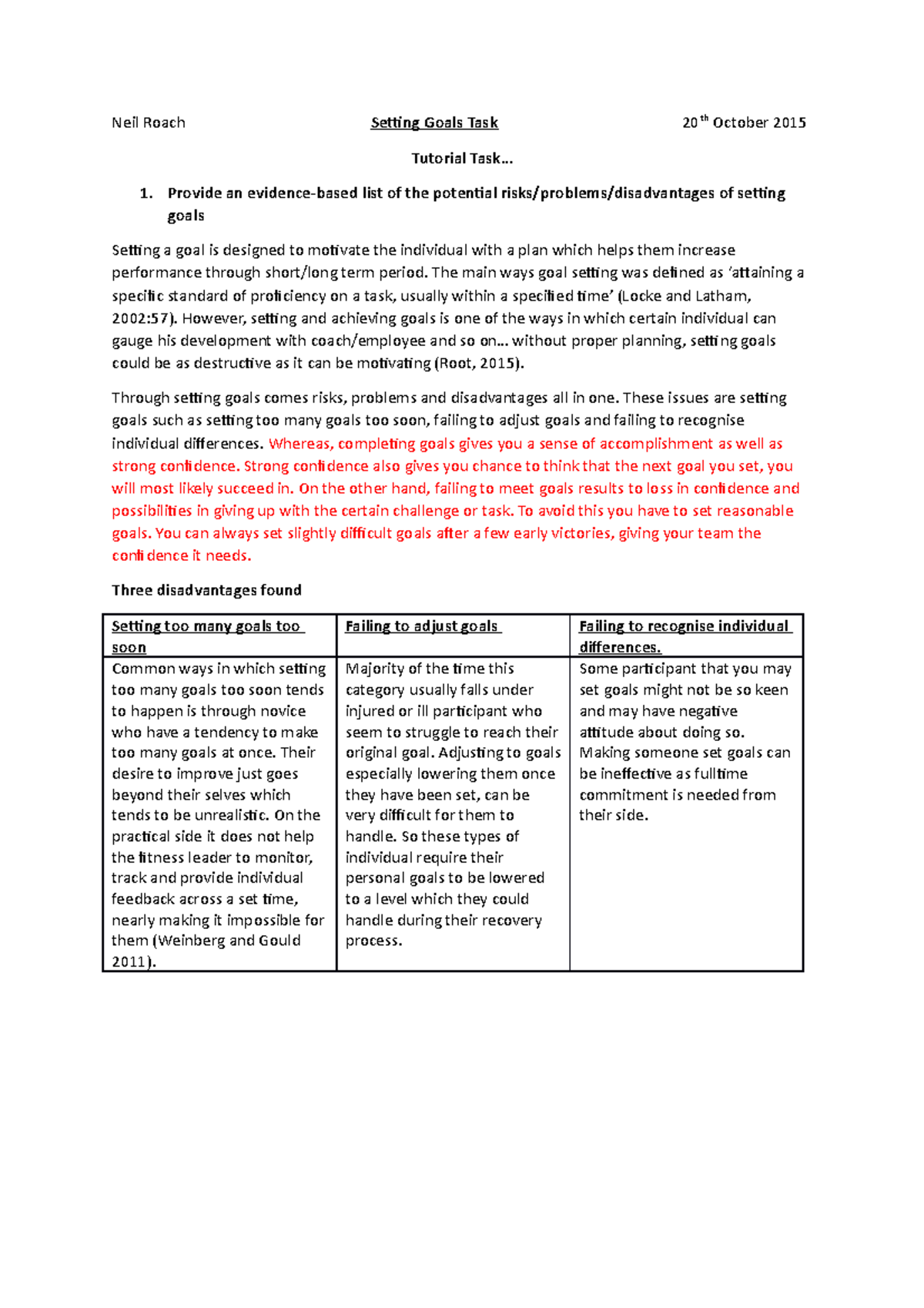 Setting Goals Task - psychology tutorial activity - Neil Roach Setting ...