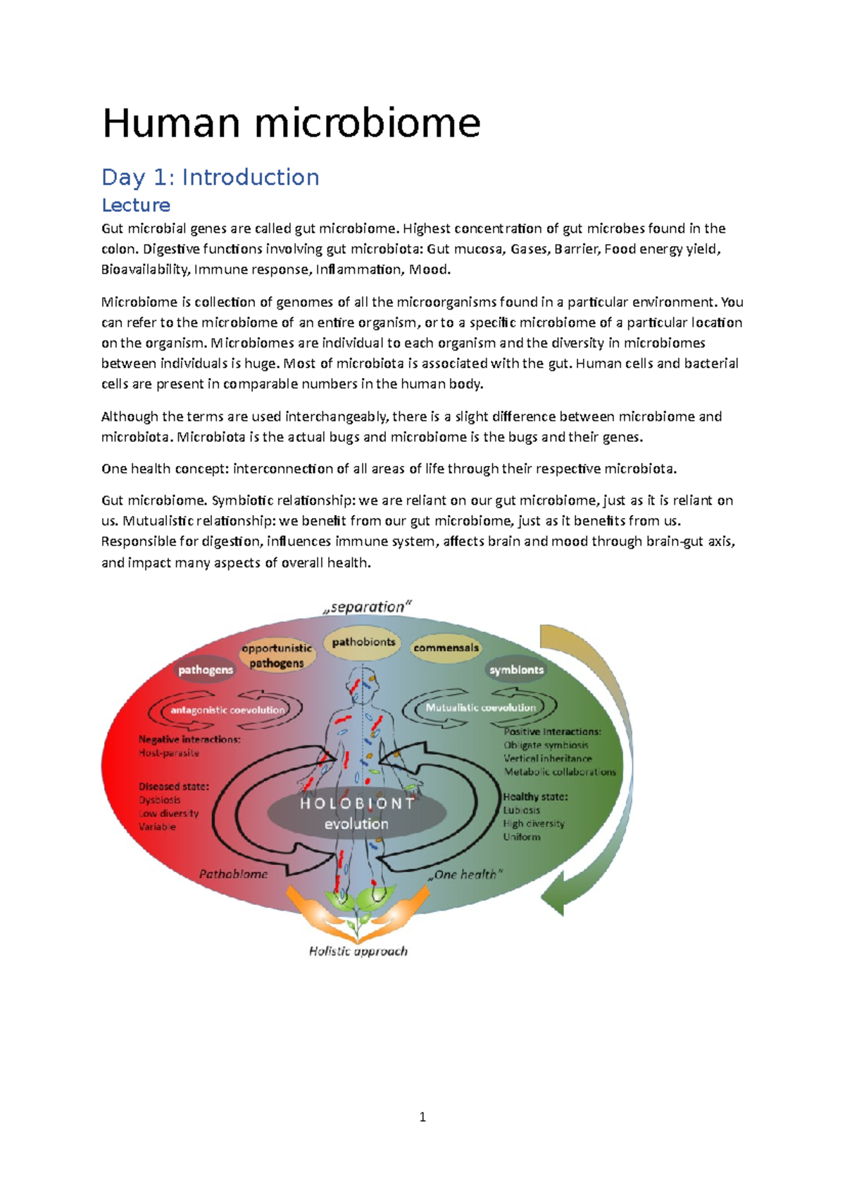 Summary human microbiome - Human microbiome Day 1: Introduction Lecture ...