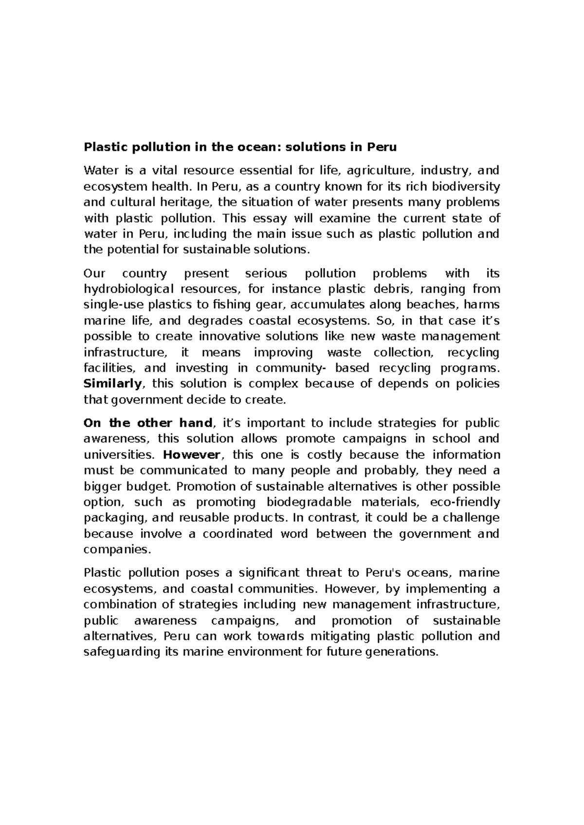 Writing Draft 1- Plastic pollution in the ocean - Plastic pollution in ...