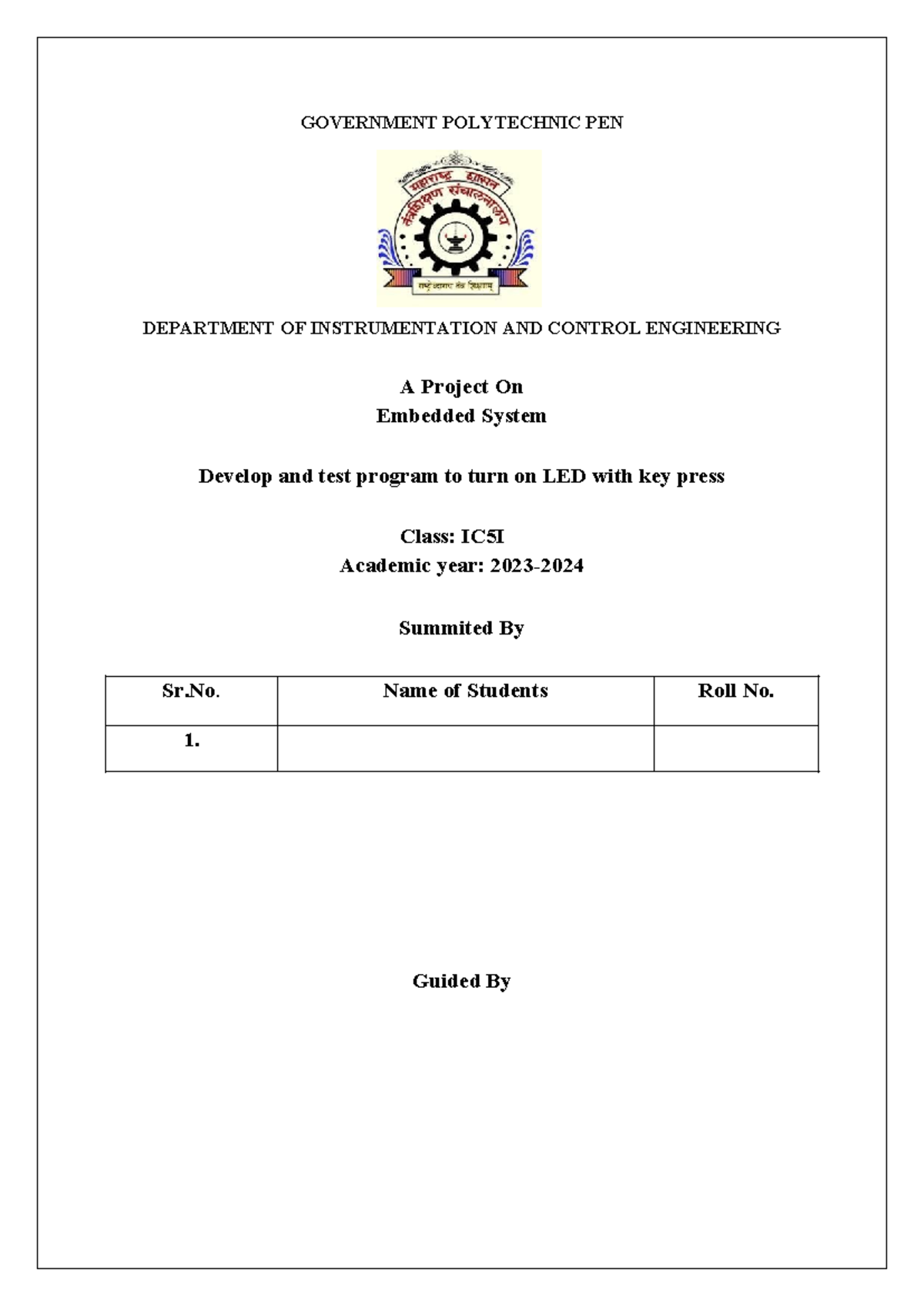 Embedded system - esy project - GOVERNMENT POLYTECHNIC PEN DEPARTMENT ...