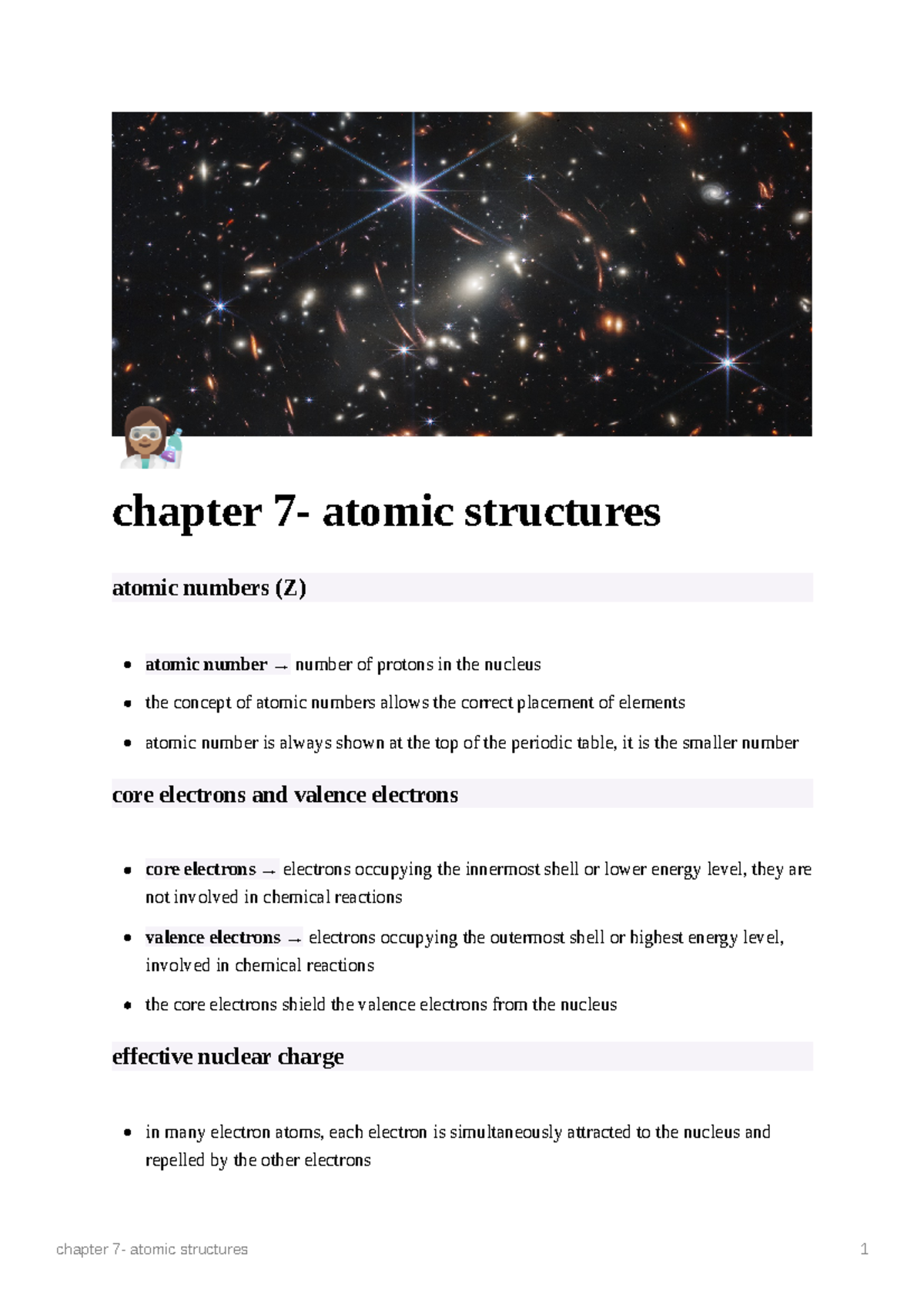 Chemistry chapter 7 - atomic structure - chapter 7- atomic structures atomic numbers (Z) atomic ...