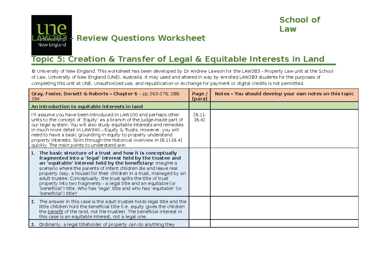 Topic 5 Review Qs Legal Eq Int Teachers v22 - School of Law LAW283 ...
