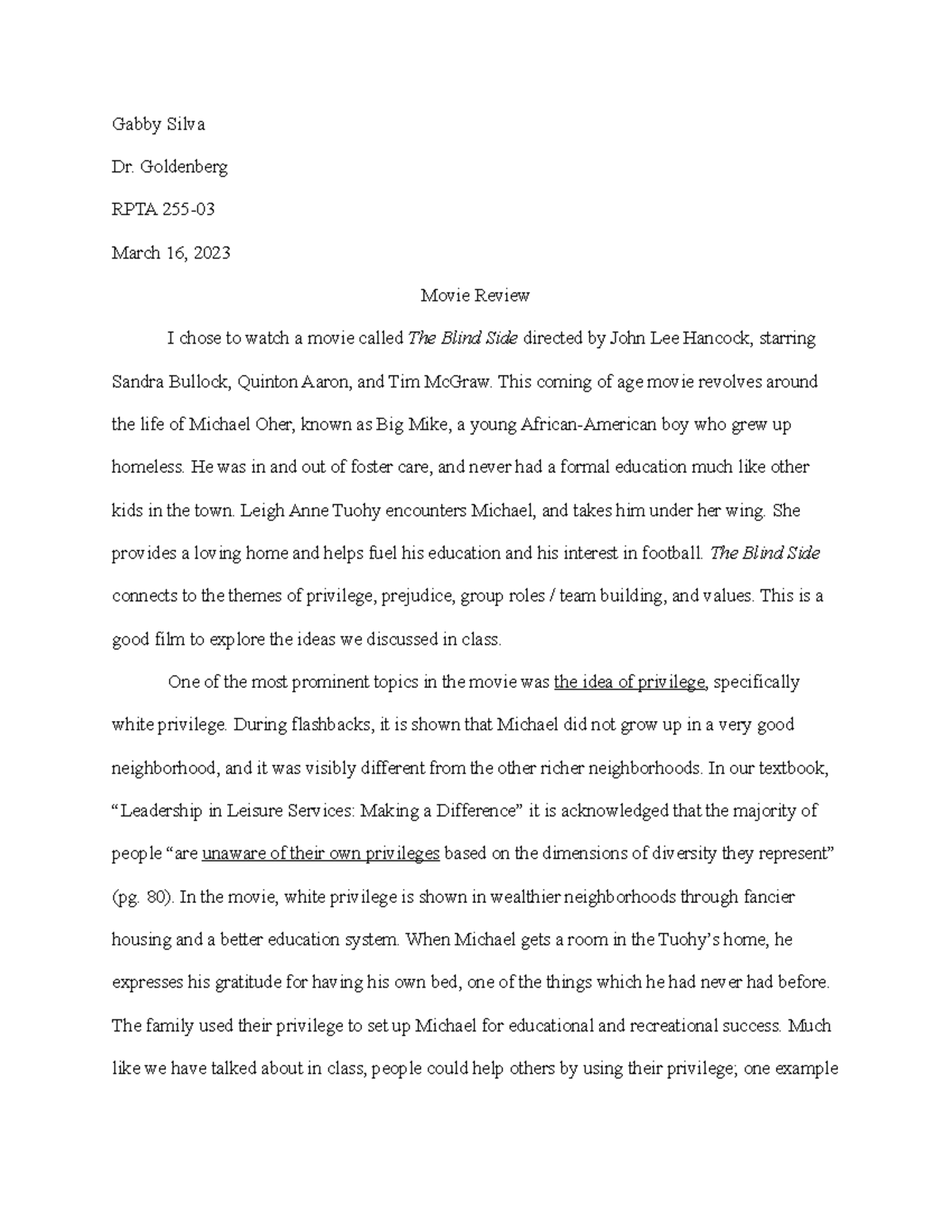 Final Movie Review - Gabby Silva Dr. Goldenberg RPTA 255- March 16 ...