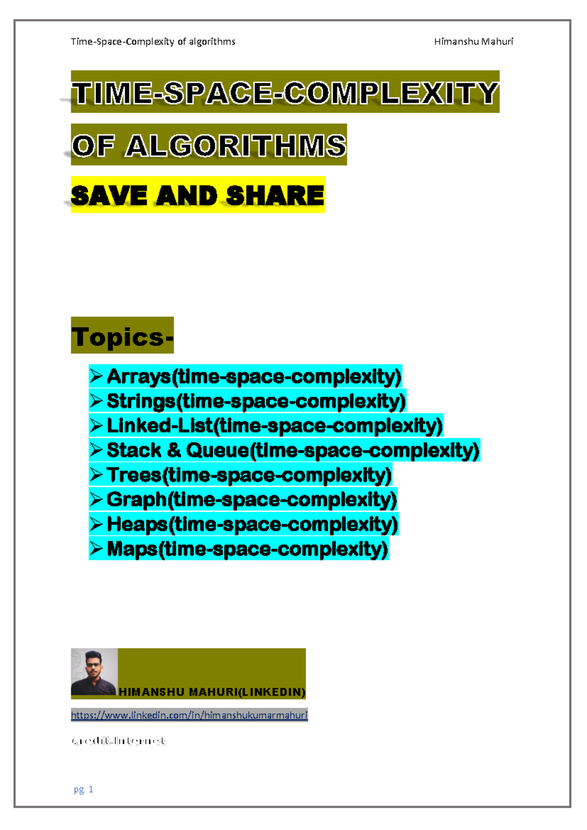 Analysis Of Algorithms - SAVE AND SHARE Topics- Arrays(time-space-complexity) - Studocu