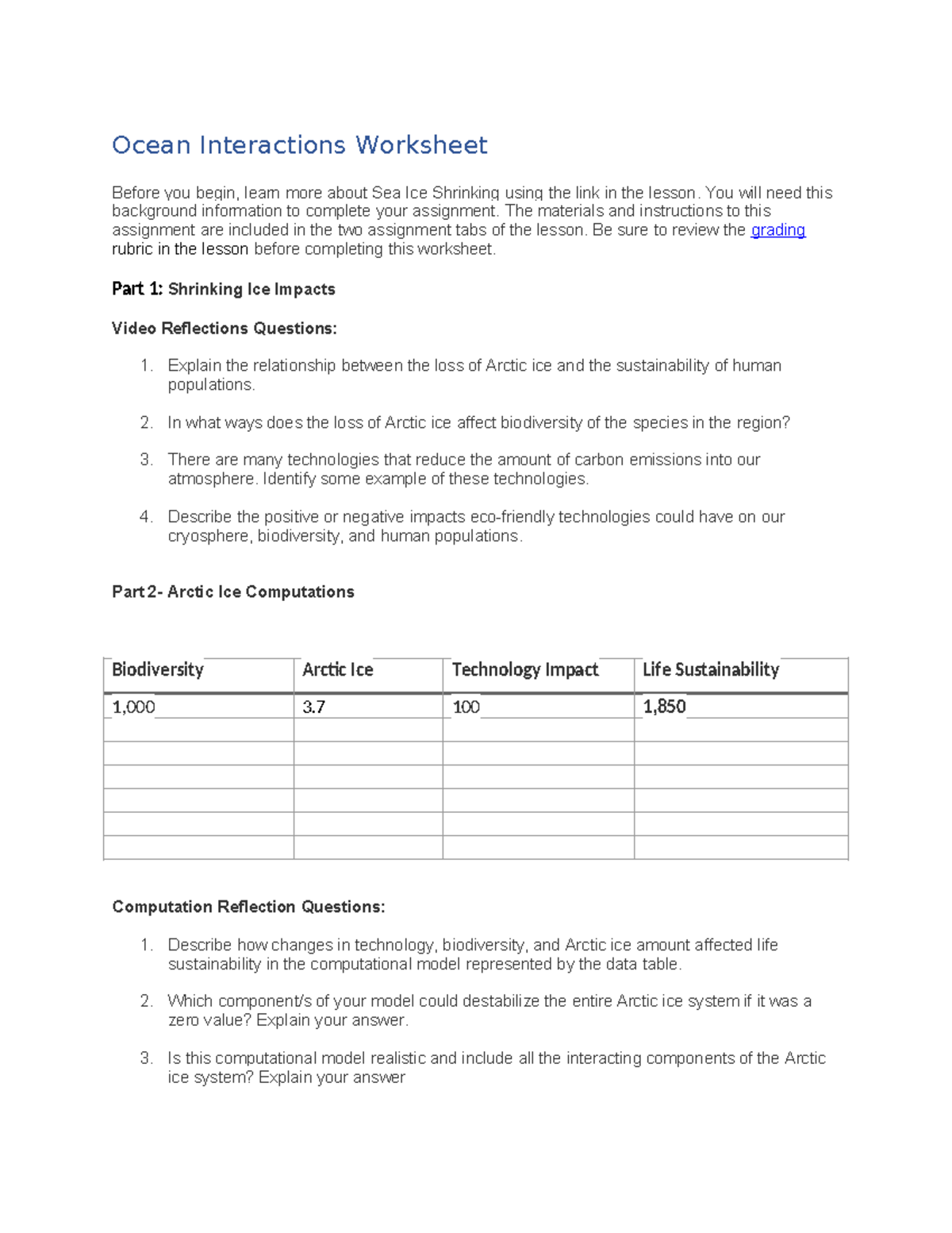 Ocean interactions worksheet - Ocean Interactions Worksheet Before you ...