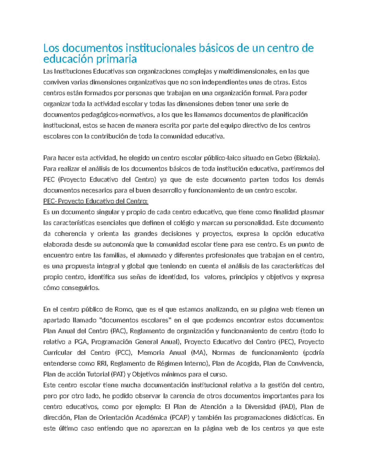 Los documentos institucionales básicos de un centro de primaria - Los documentos institucionales ...