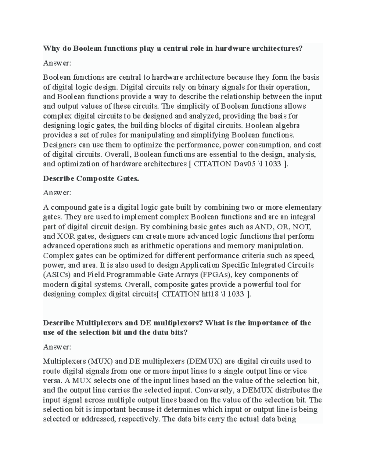 Discussion 1 - Why do Boolean functions play a central role in hardware architectures? Answer ...