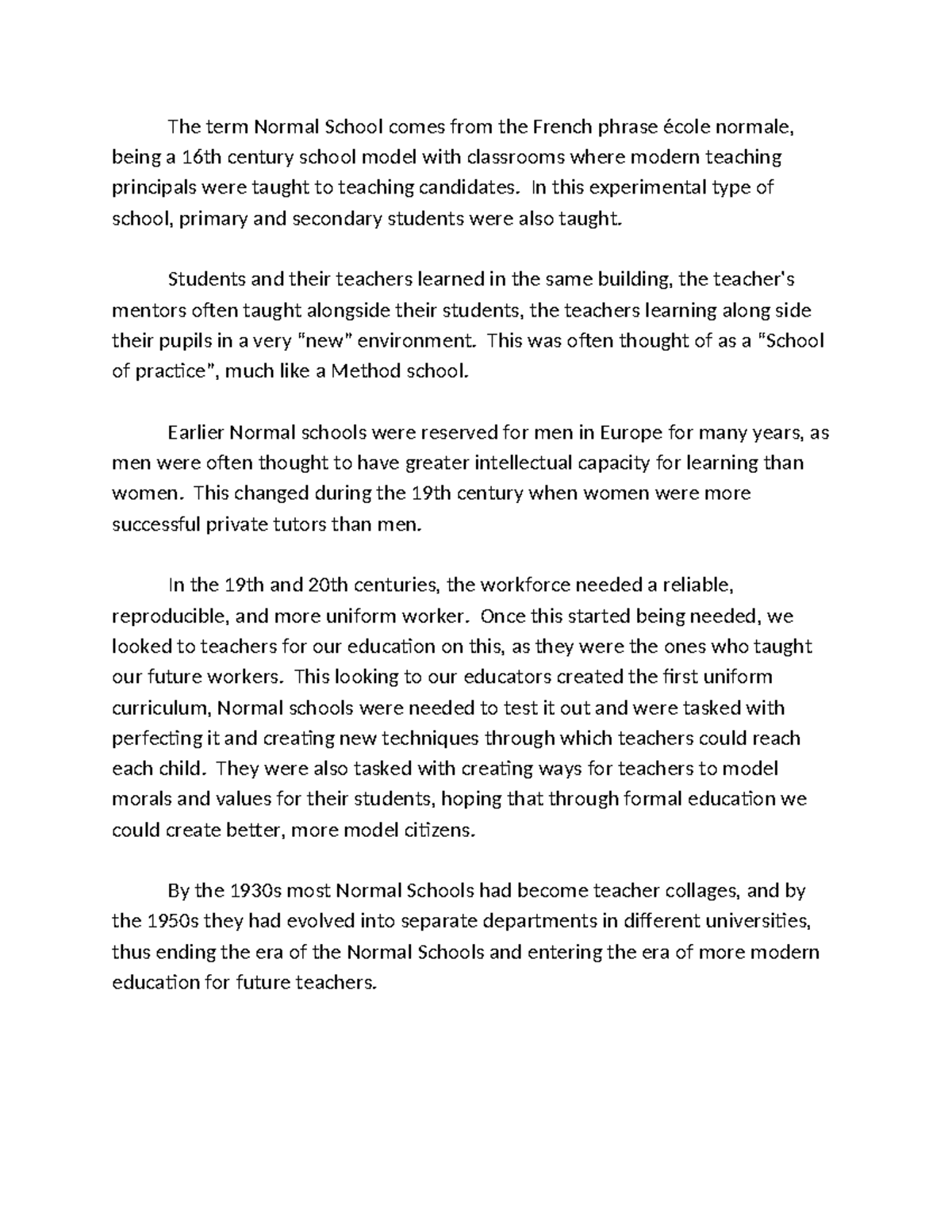A history on the Normal School - The term Normal School comes from the ...