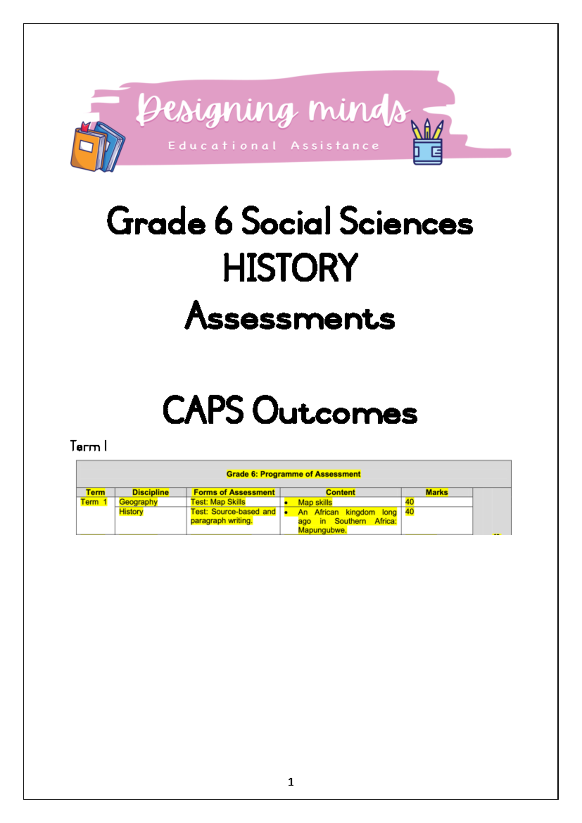 Grade 6 History Term 1 Assessment Memo - Grade 6 Social Sciences ...