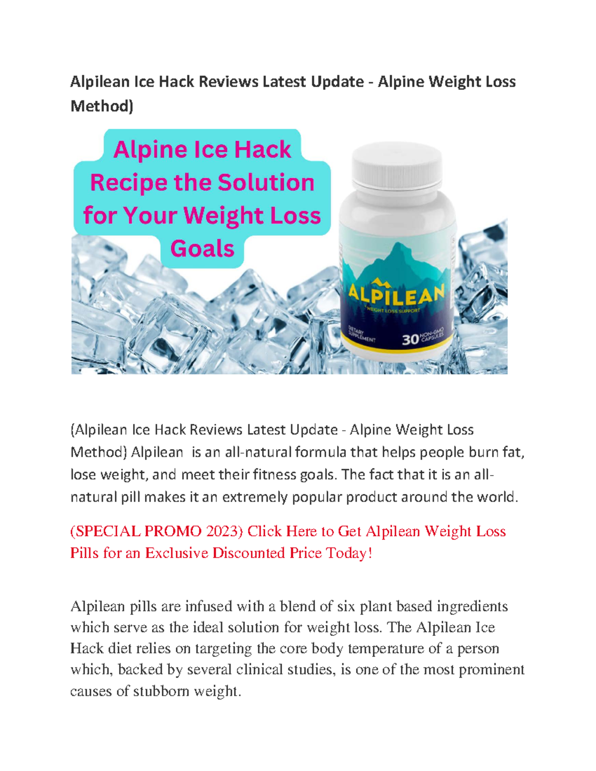 Alpilean Ice Hack Reviews Latest Update - Alpine Weight Loss Method ...