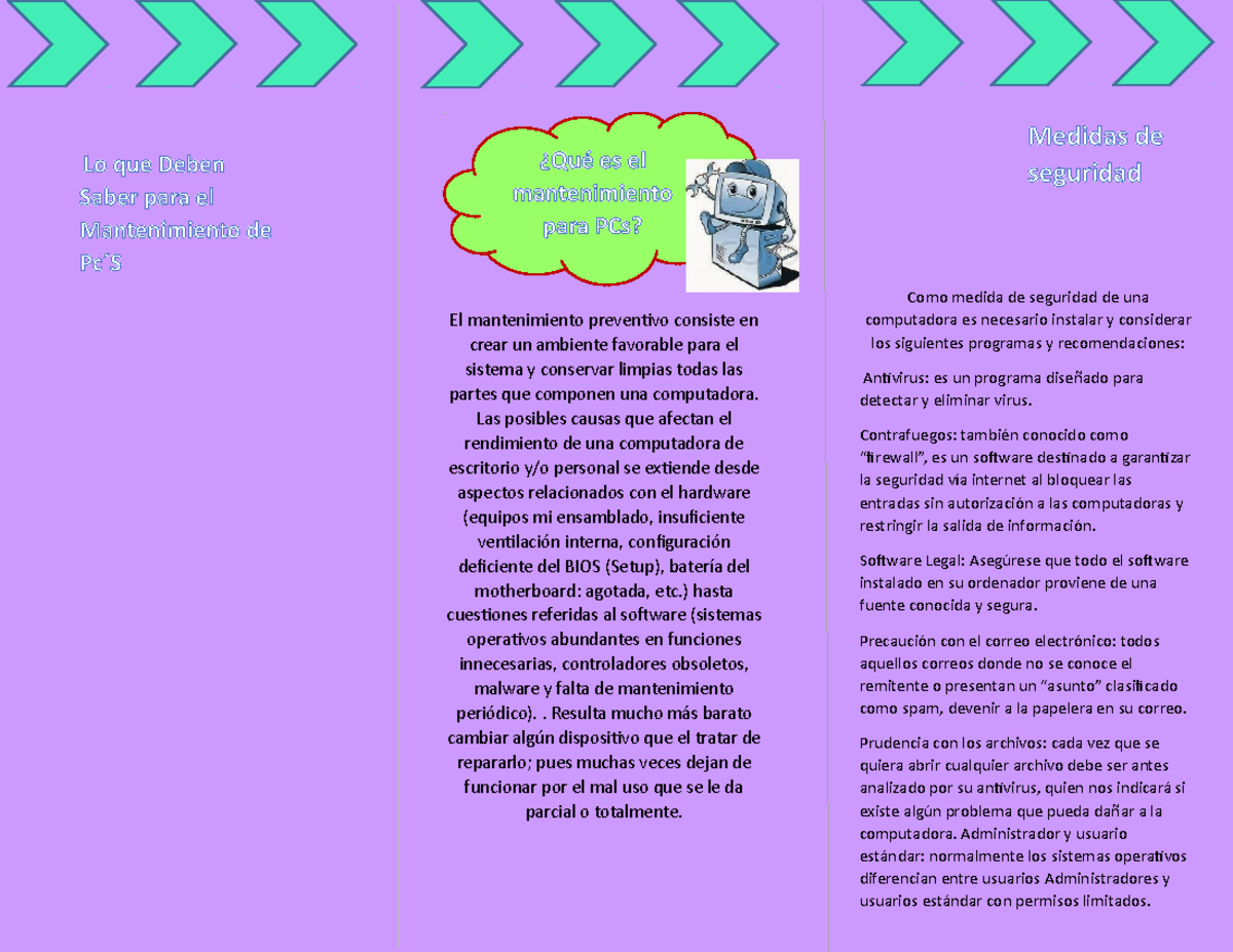 Triptico Mantenimiento y Redes de cómputo - Medidas de SLabo qeur ep Dearab eeln seguridad - Studocu