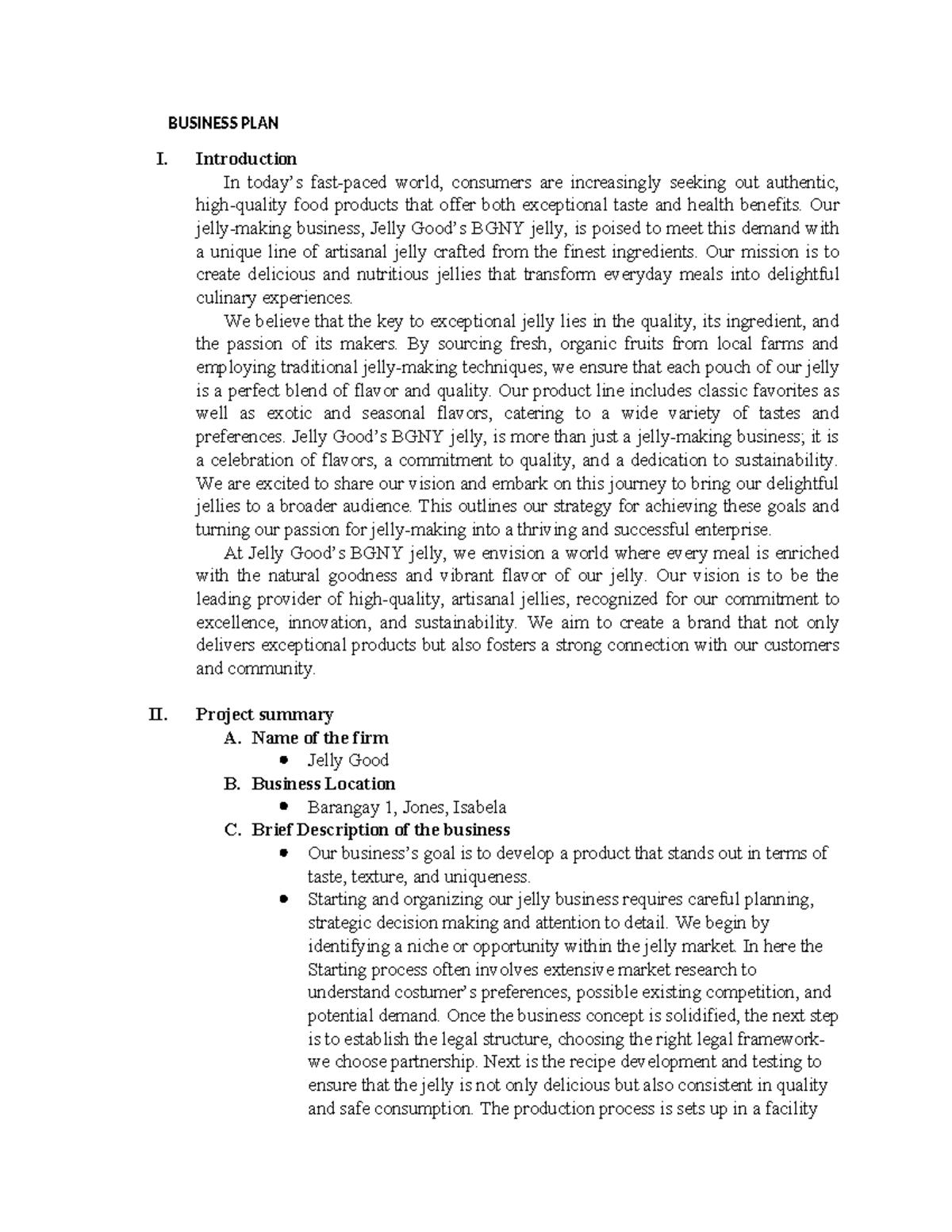 Proposed Business Plan - BUSINESS PLAN I. Introduction In today’s fast ...