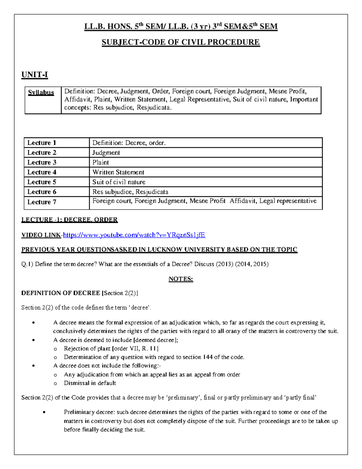 CPC - Law notes - LL. HONS. 5th SEM/ LL. (3 yr) 3rd SEM&5th SEM SUBJECT ...