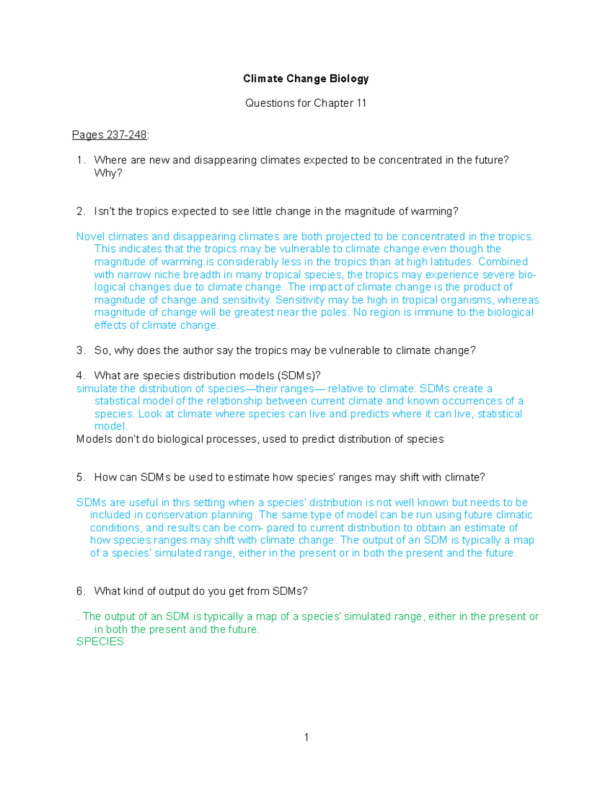 11 - Lecture notes 11 - Climate Change Biology Questions for Chapter 11 ...