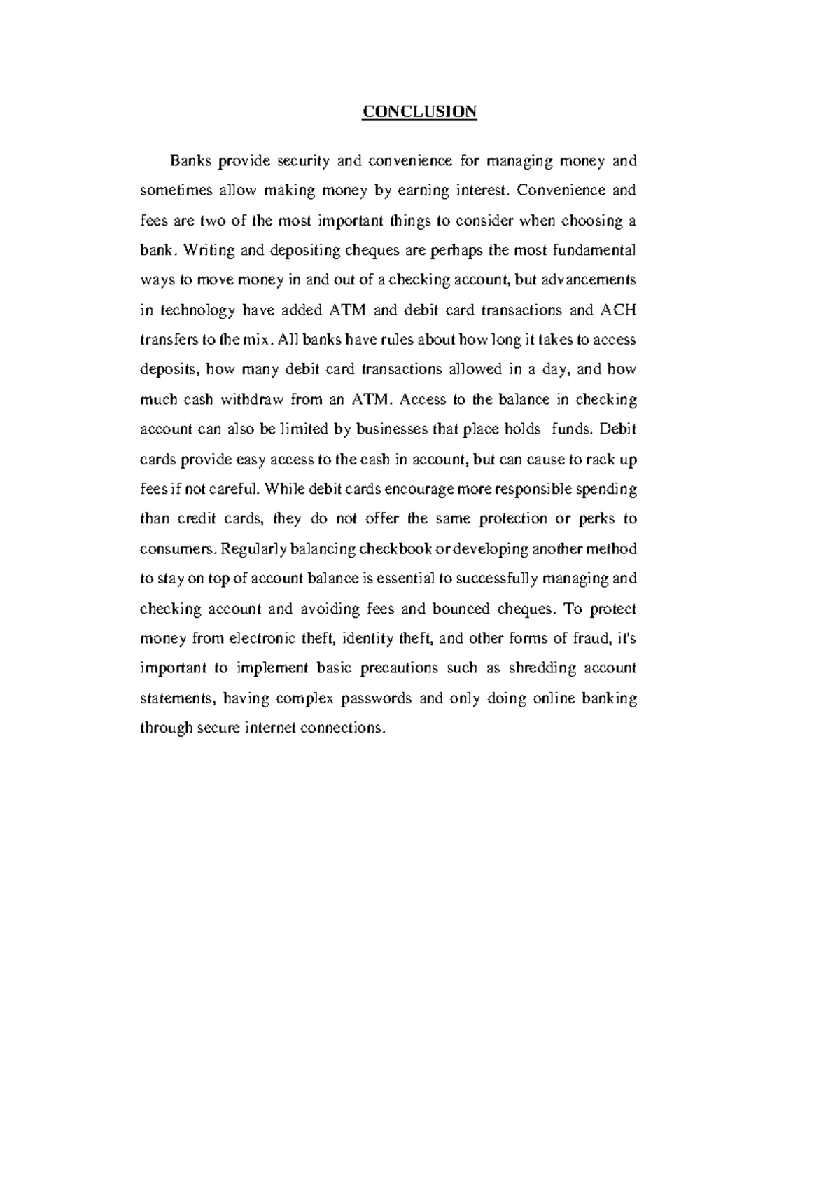 Conclusion - Summary Business Management - CONCLUSION Banks provide ...