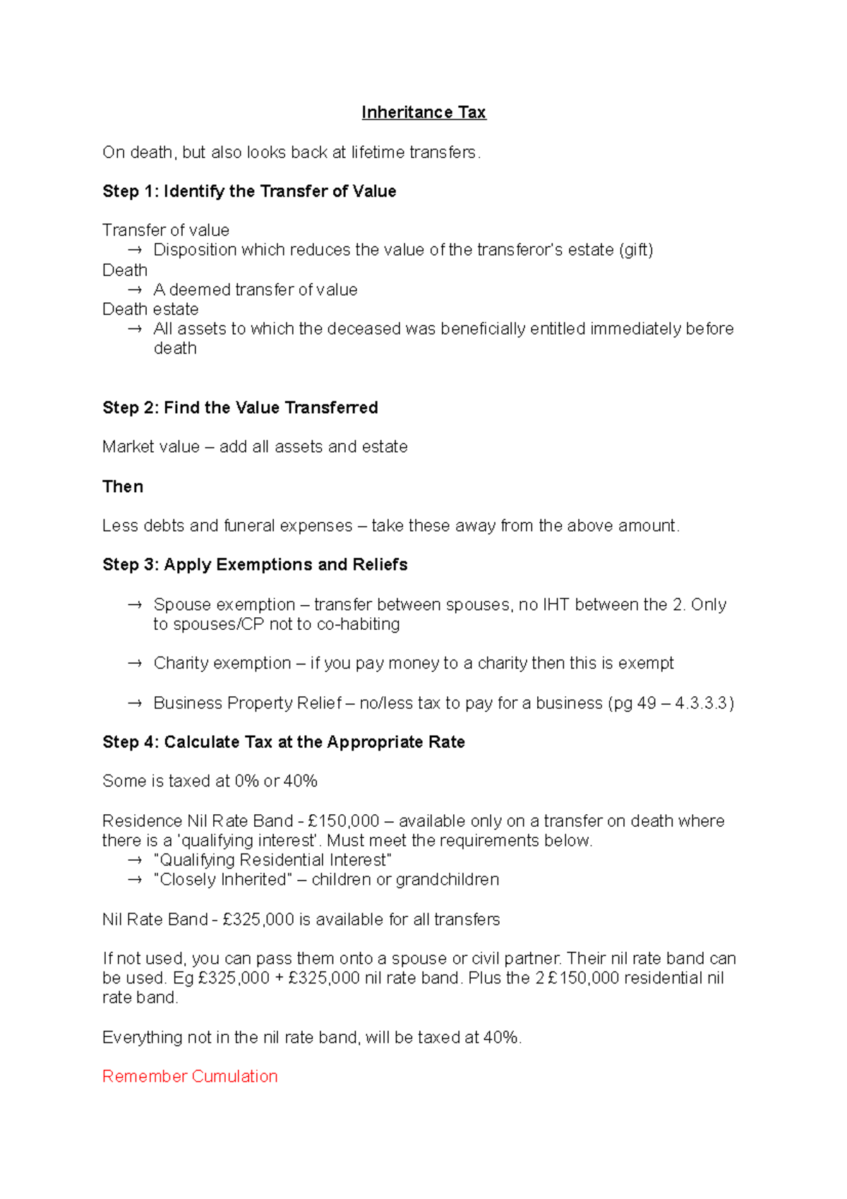 Inheritance Tax - Step 1: Identify the Transfer of Value Transfer of ...
