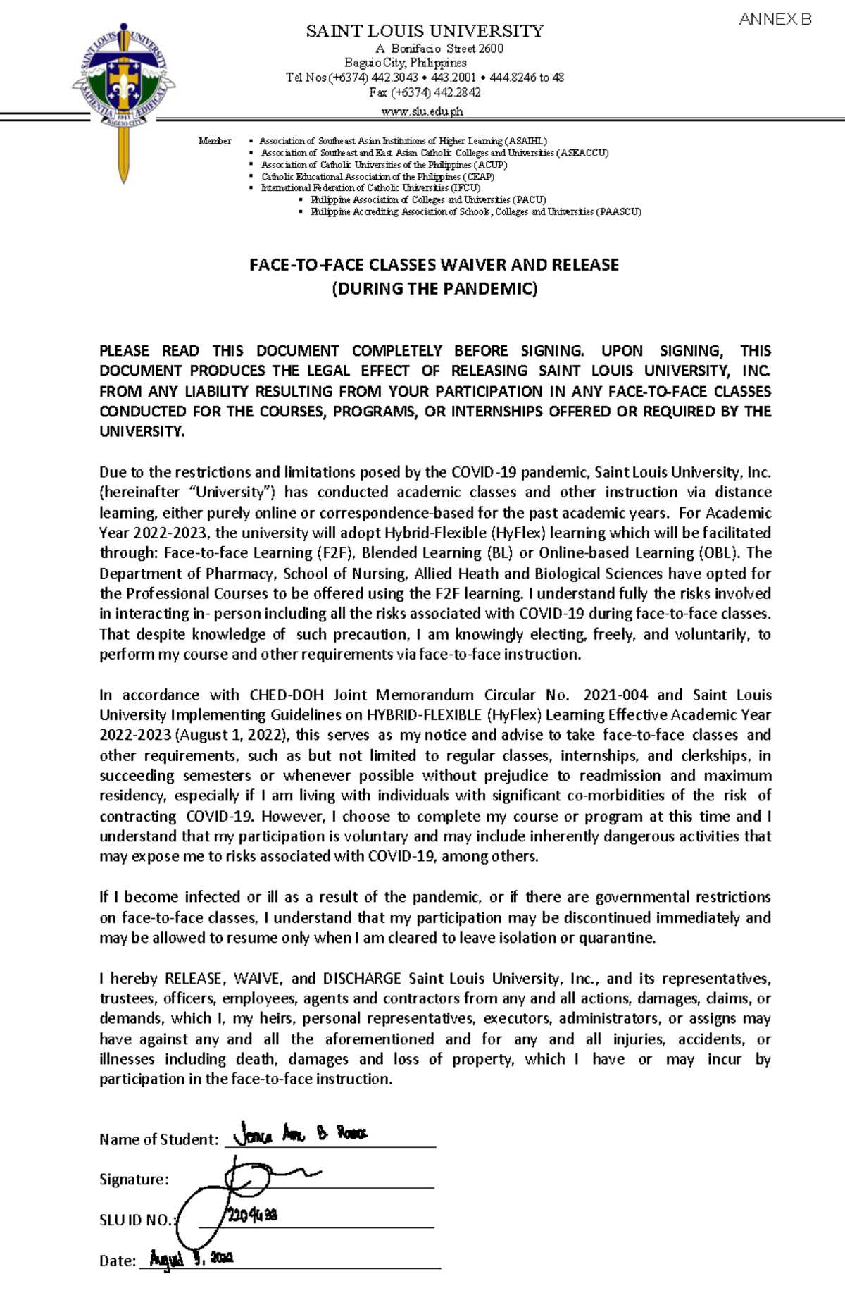 PDF document hajsjxjms - SAINT LOUIS UNIVERSITY A Bonifacio Street 2600 ...