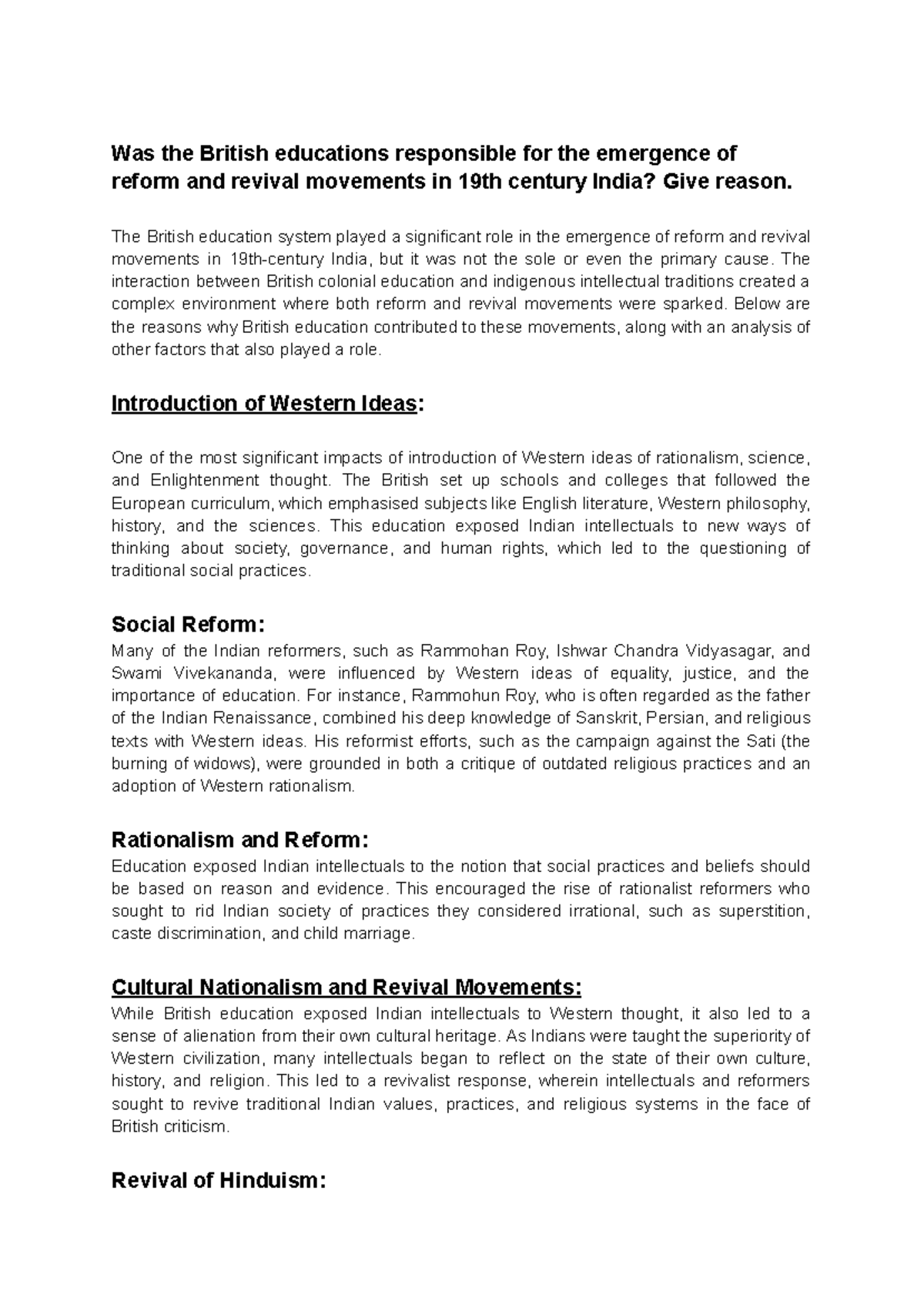 British expansion - Reading material - Was the British educations ...