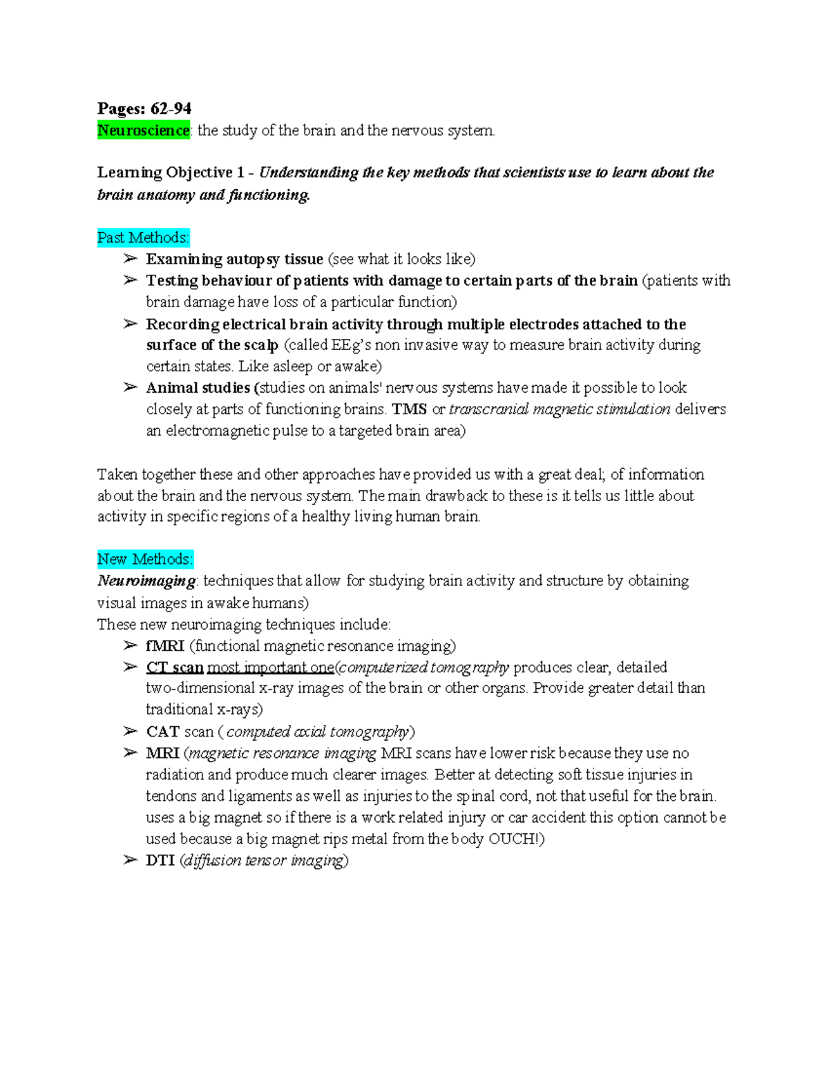 Chapter 3 Neuroscience (Pgs 62-94 & 101-103) - Pages: 62- Neuroscience ...