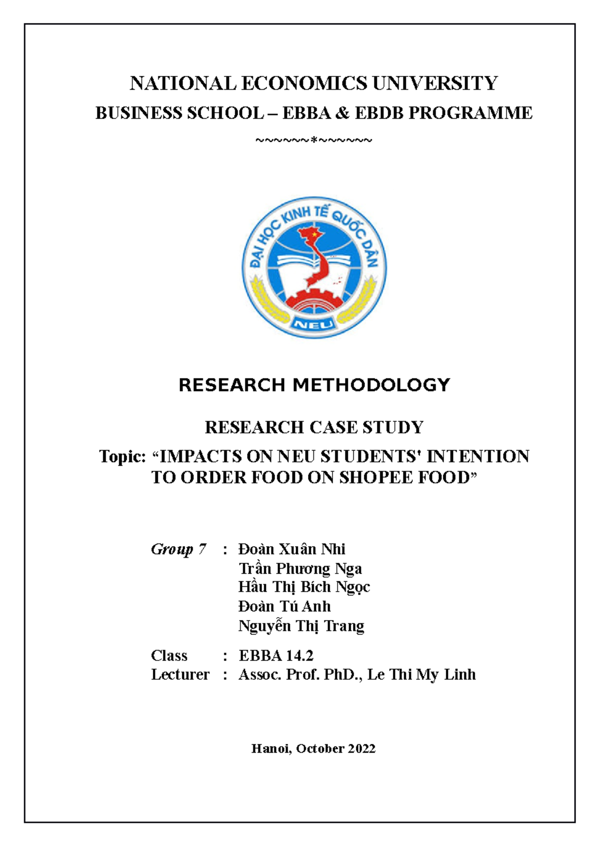 Case Study Group 7 - NATIONAL ECONOMICS UNIVERSITY BUSINESS SCHOOL ...