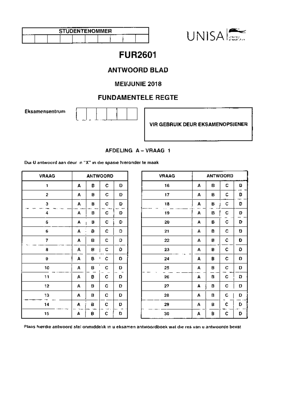 FUR2601 2018 6 A 1 - Past paper for the 2018 written exam - FUR2601 ...