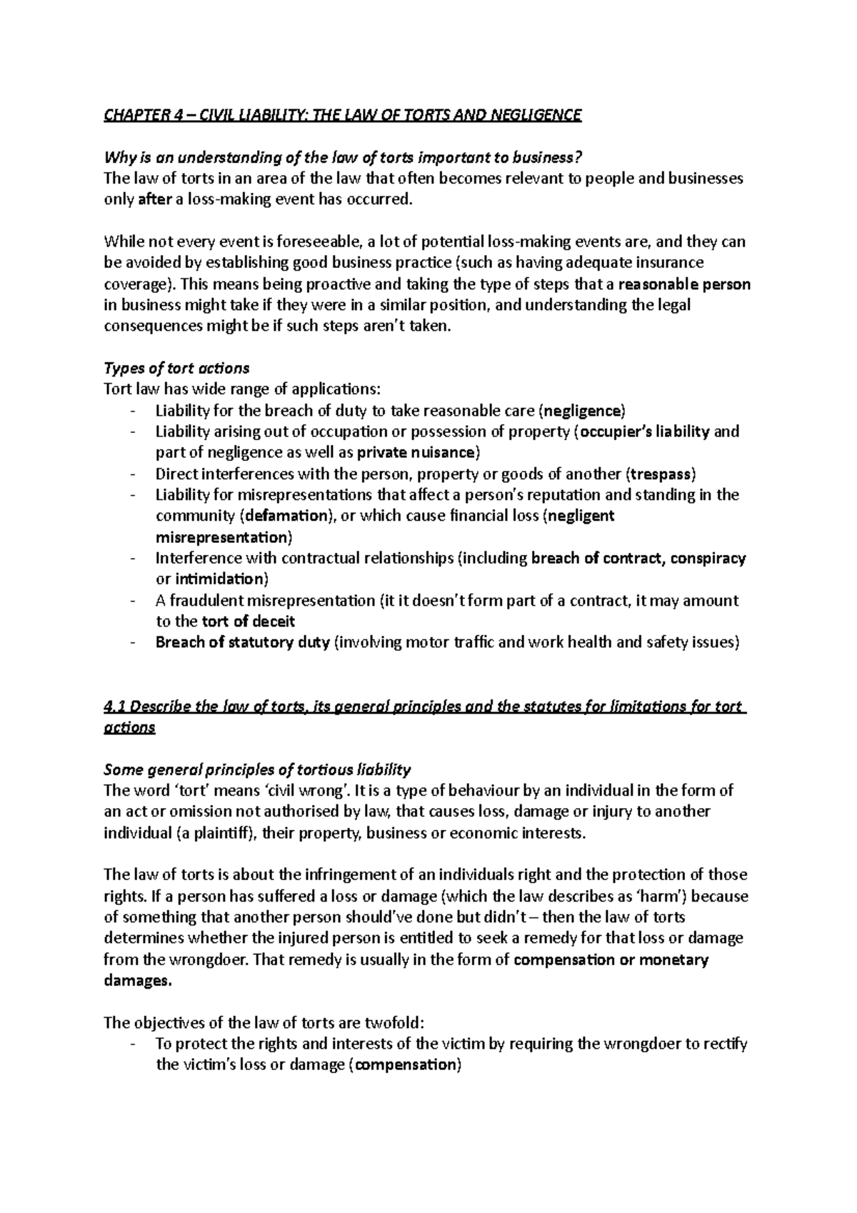 Chapter 4 – Civil Liability - CHAPTER 4 – CIVIL LIABILITY: THE LAW OF ...