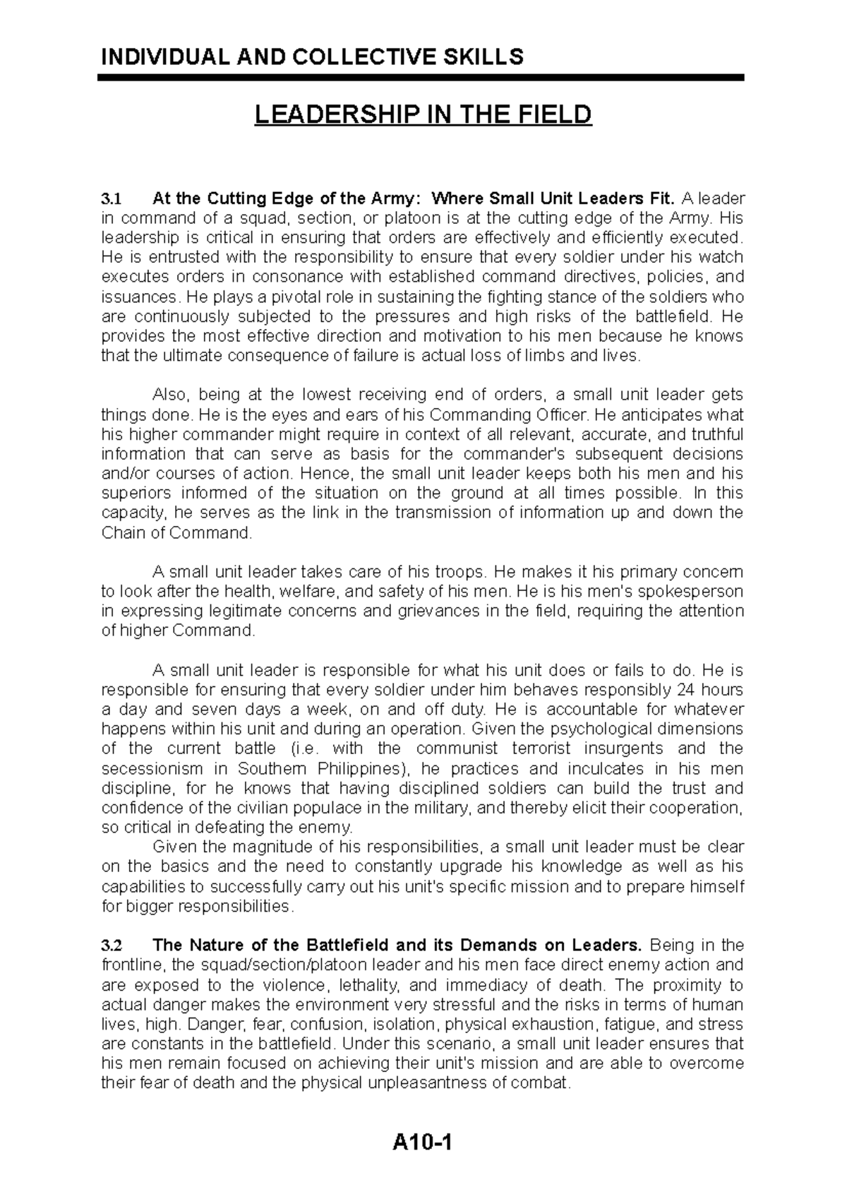 A10- Leadership IN THE Field - LEADERSHIP IN THE FIELD 3 At the Cutting ...