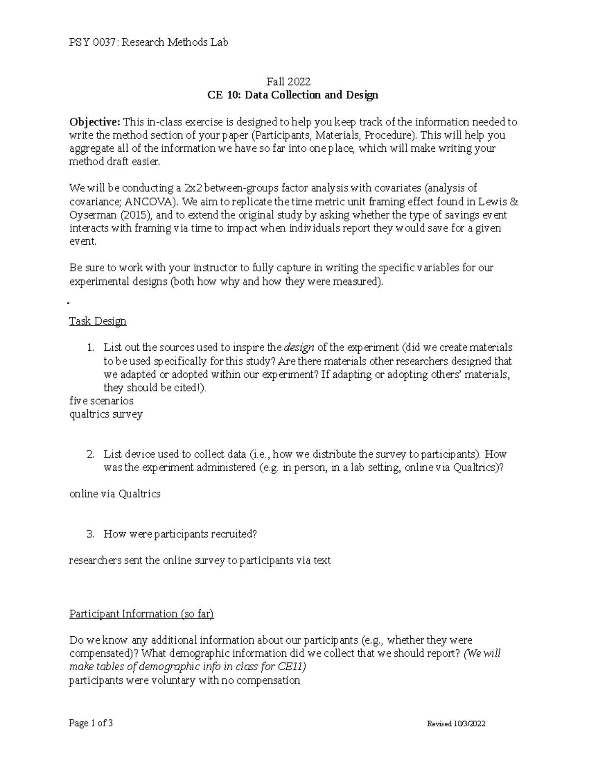 Class Exercise 10 - PSY 0037: Research Methods Lab Fall 2022 CE 10 ...