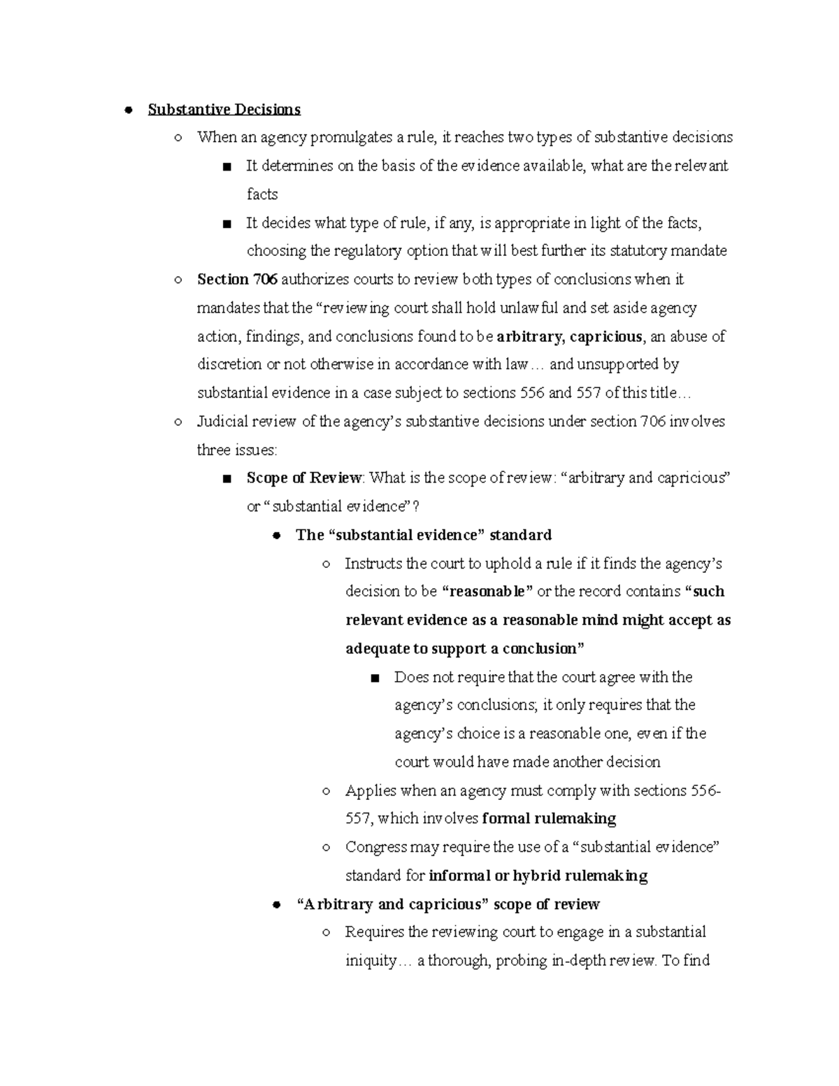 Admin Law- Before Class Notes (31) - Substantive Decisions When an ...