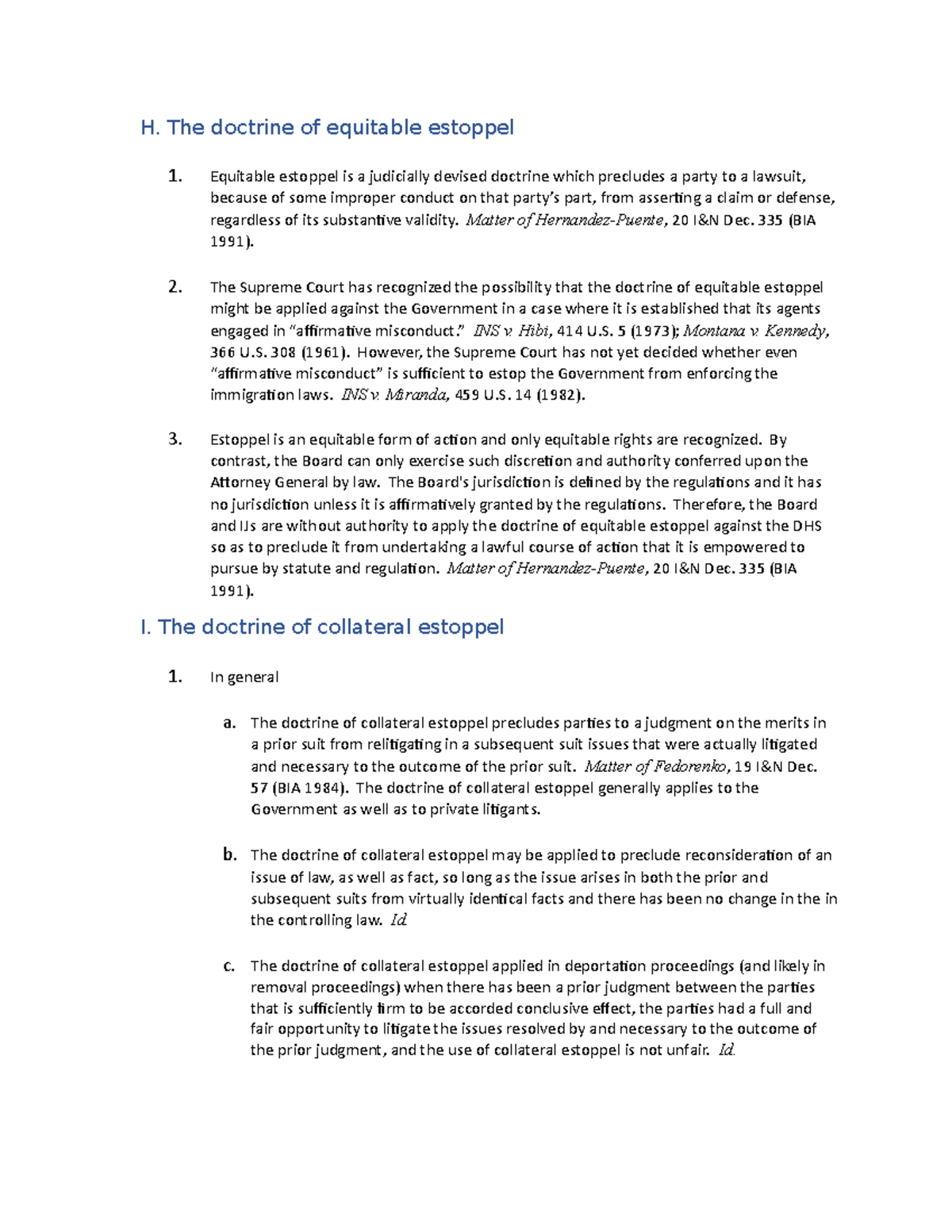Immigration law m53 - H. The doctrine of equitable estoppel 1 ...
