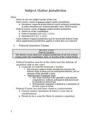 Civil Procedure Final Exam Rules Wording - Subject Matter Jurisdiction ...