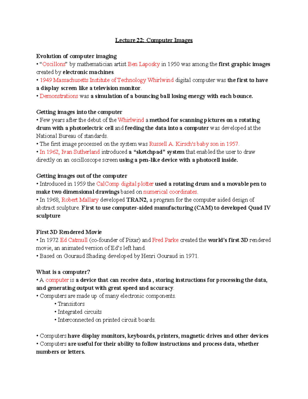 Physics - lecture 22 - Lecture 22: Computer Images Evolution of ...
