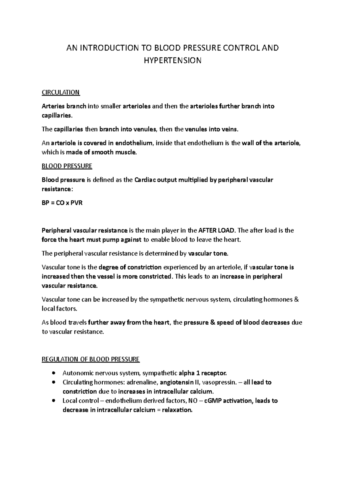 Blood pressure control & hypertension - AN INTRODUCTION TO BLOOD ...