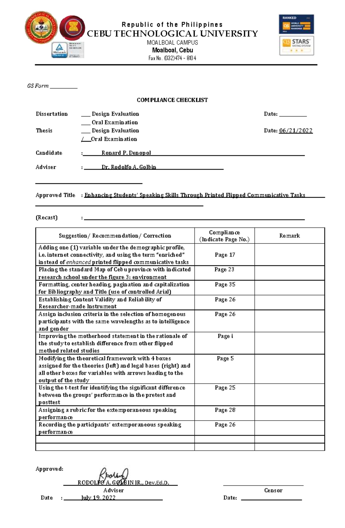 Compliance-Checklist-Denopol - R e p u b l i c o f t h e P h i l i p p i n e s CEBU ...