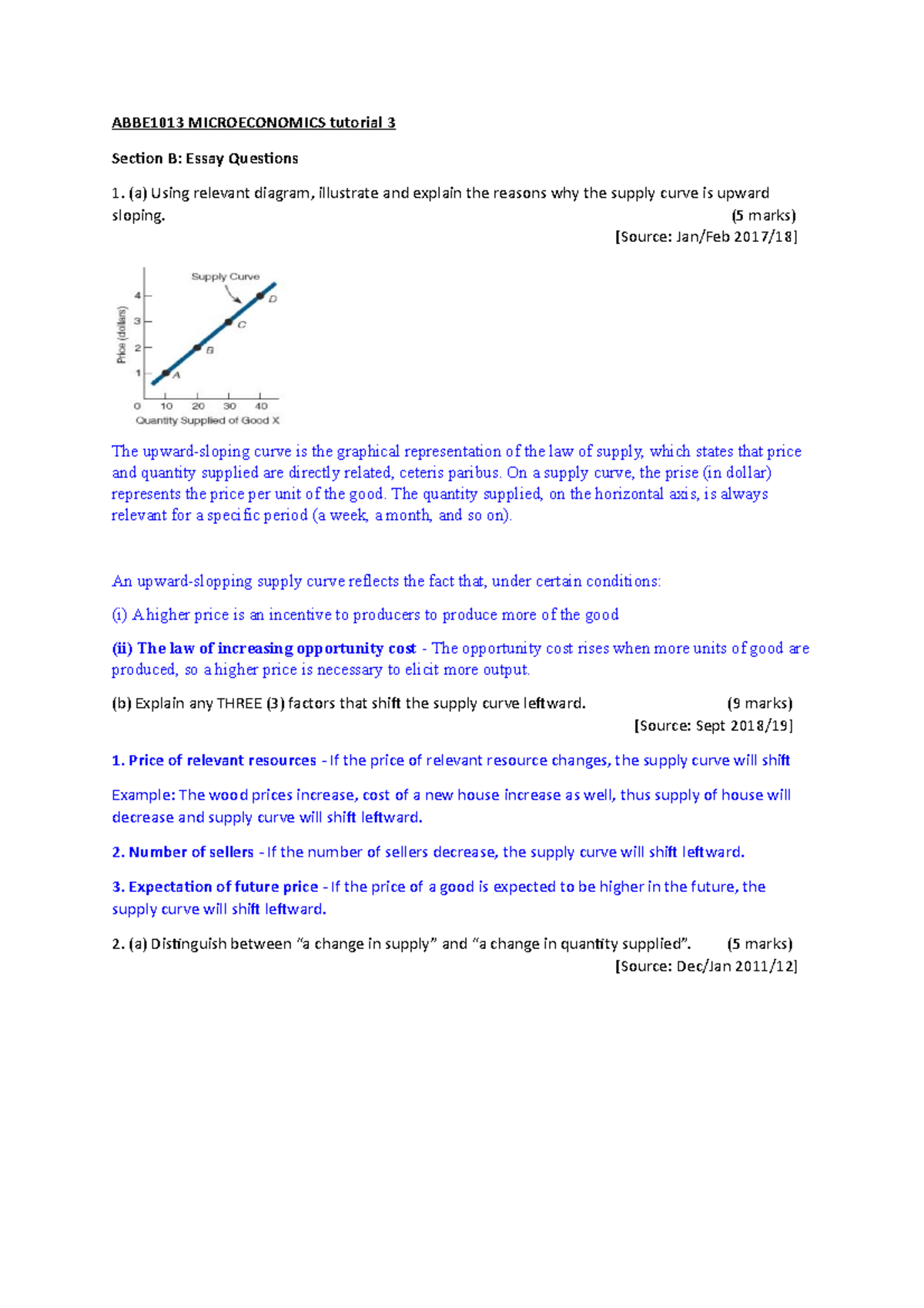 Tutorial 3 Section B Answer - ABBE1013 MICROECONOMICS tutorial 3 ...
