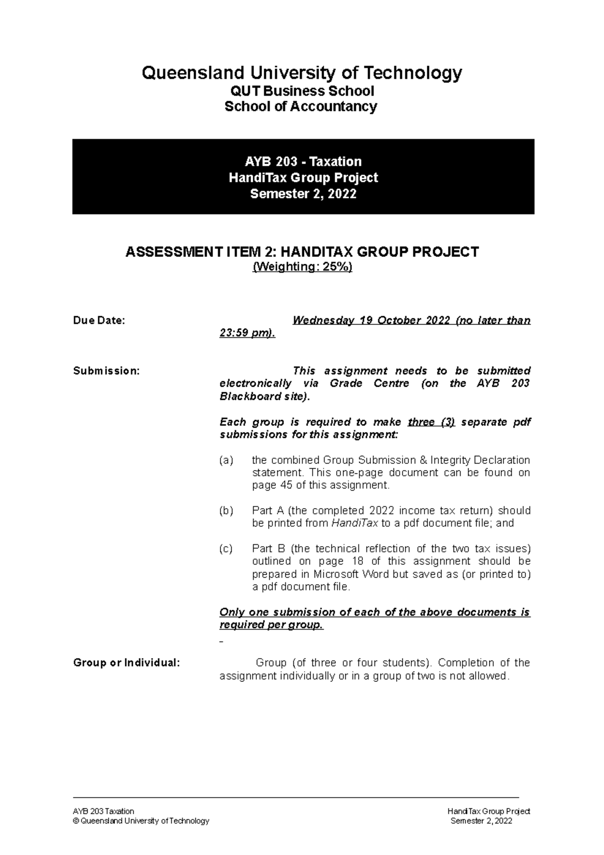 Handi Tax Assignment - Semester 2, 2022 - Queensland University of ...