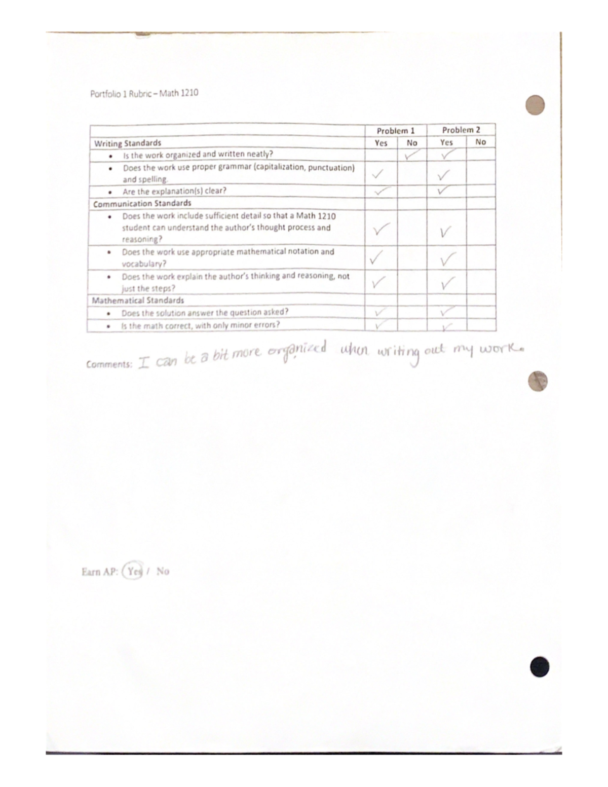 Portfolio Rubric - Math 1210 - MATH 1310 - Studocu