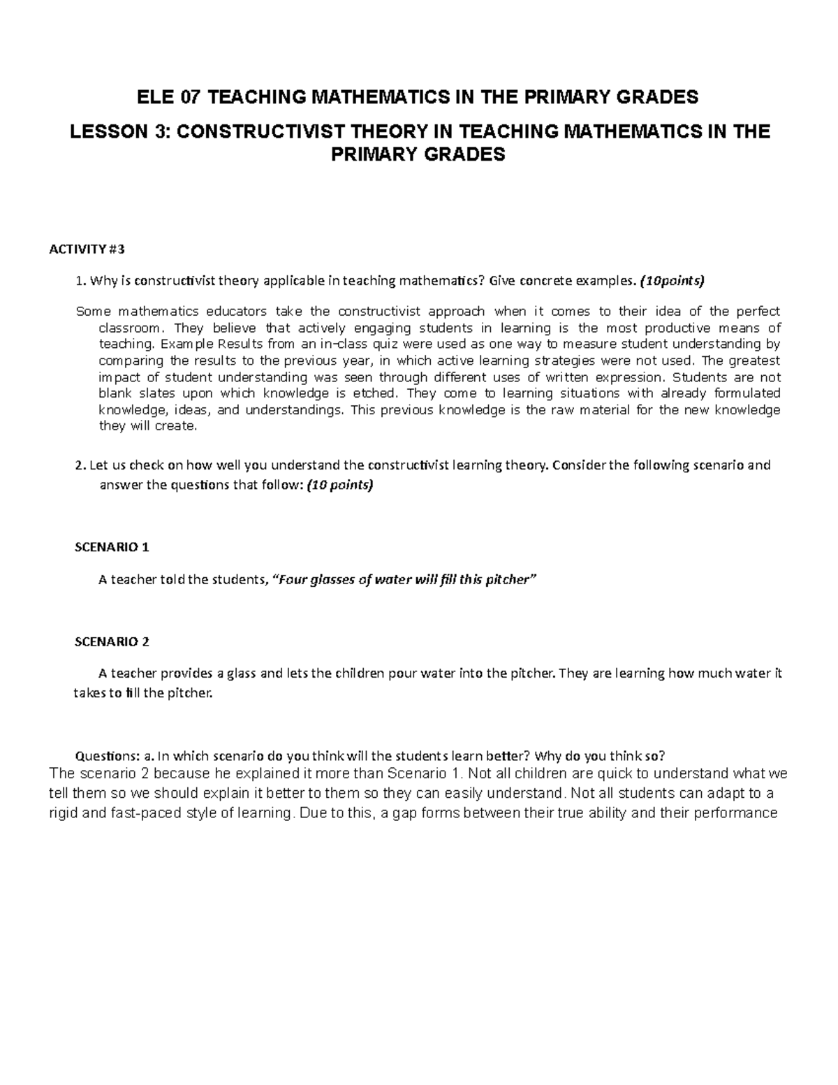 ELE 07- Activity #3 - Lecture notes 1 - ELE 07 TEACHING MATHEMATICS IN ...