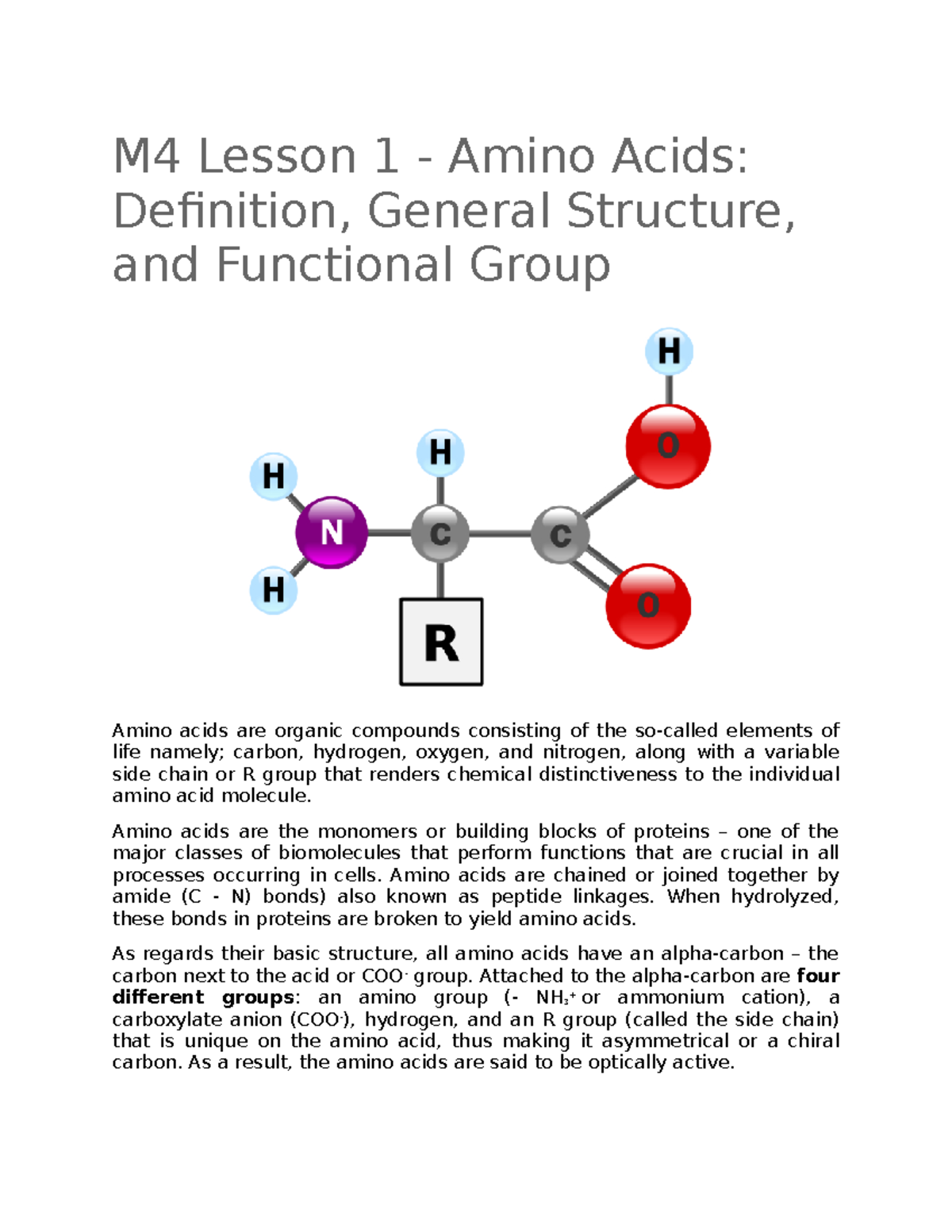 3 - Lopez - M4 Lesson 1 - Amino Acids: Definition, General Structure ...