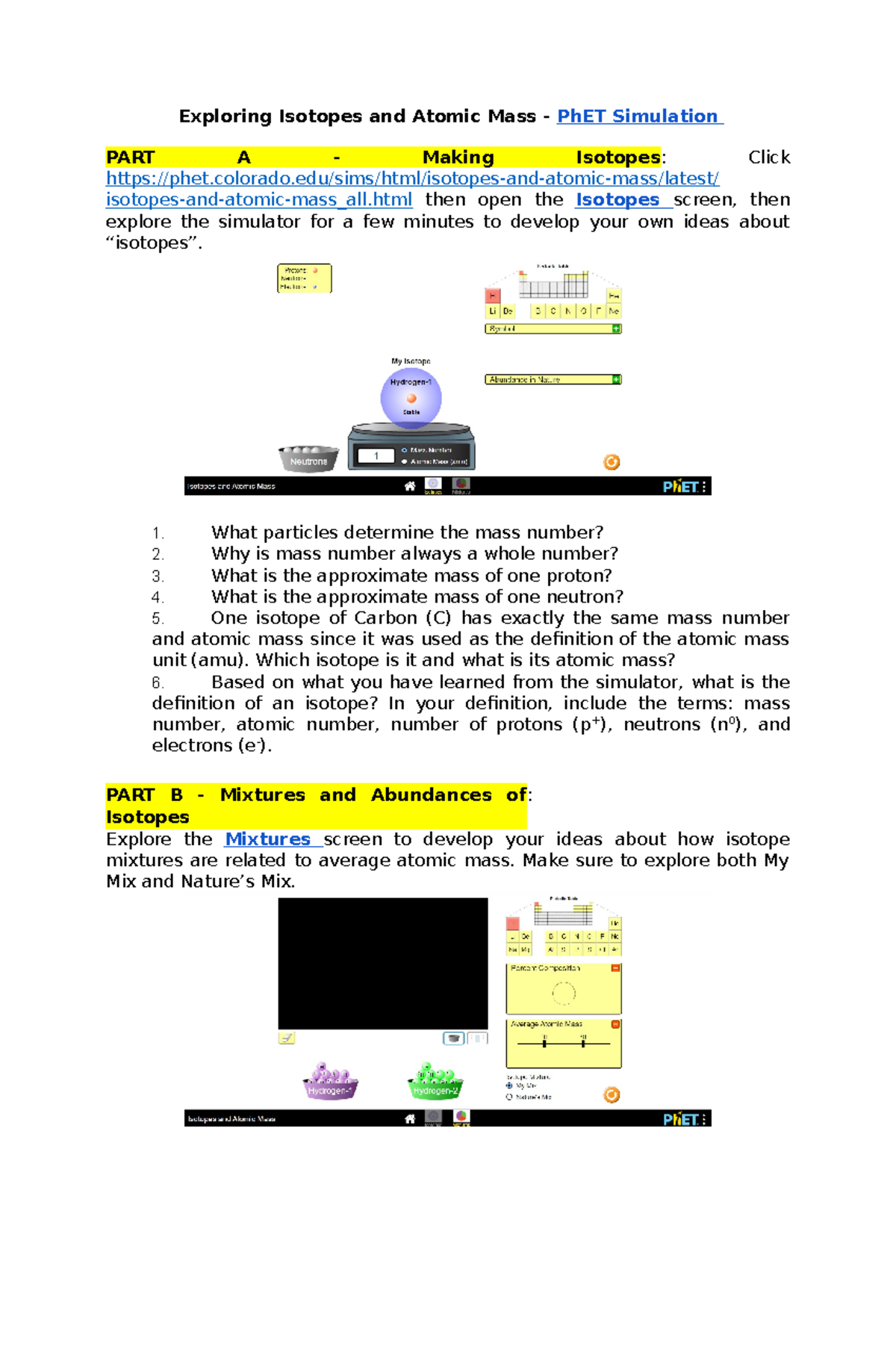 Virtual-Lab-1 Exploring-Isotopes-and-Atomic-Mass - Exploring Isotopes ...