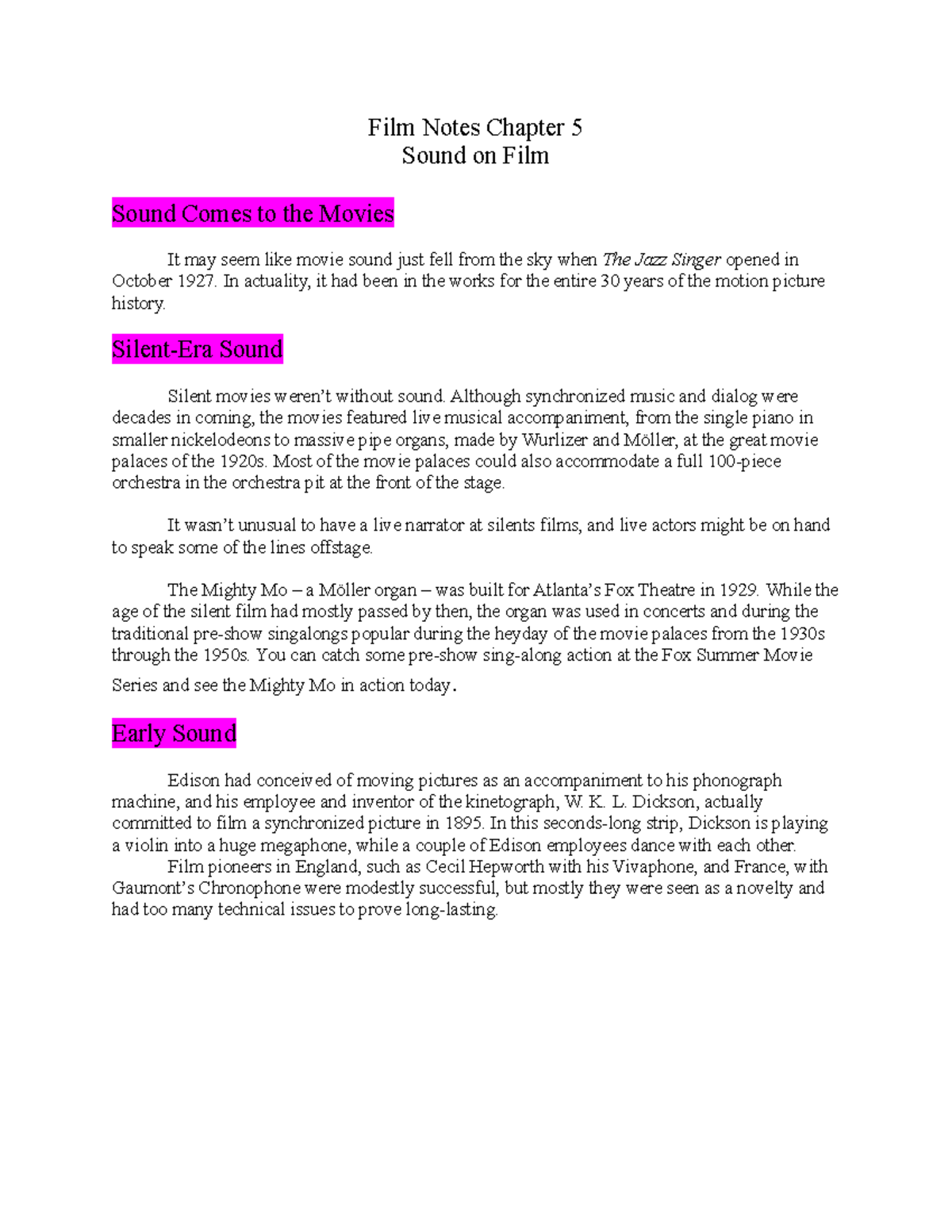 Film Notes Chapter 5 - Sound on film! - Film Notes Chapter 5 Sound on ...